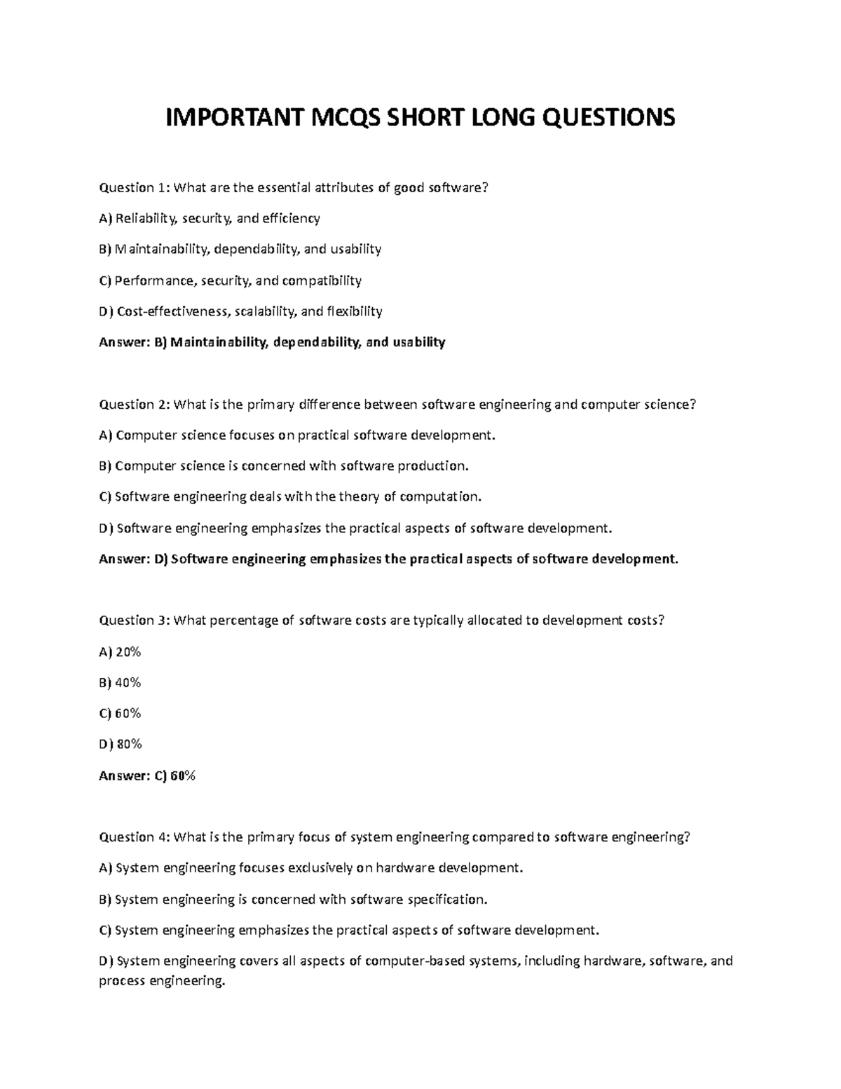 Question mcqs - IMPORTANT MCQS SHORT LONG QUESTIONS Question 1: What ...