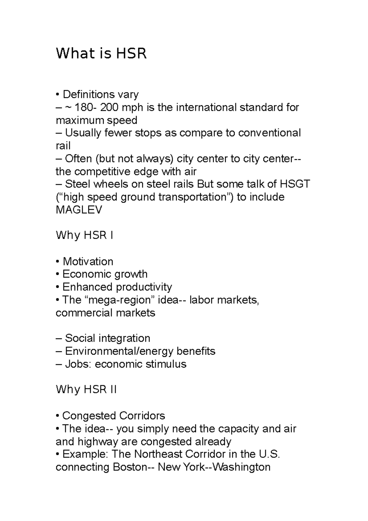 What is HSR - Definitions vary - What is HSR Definitions vary ~ 180 ...