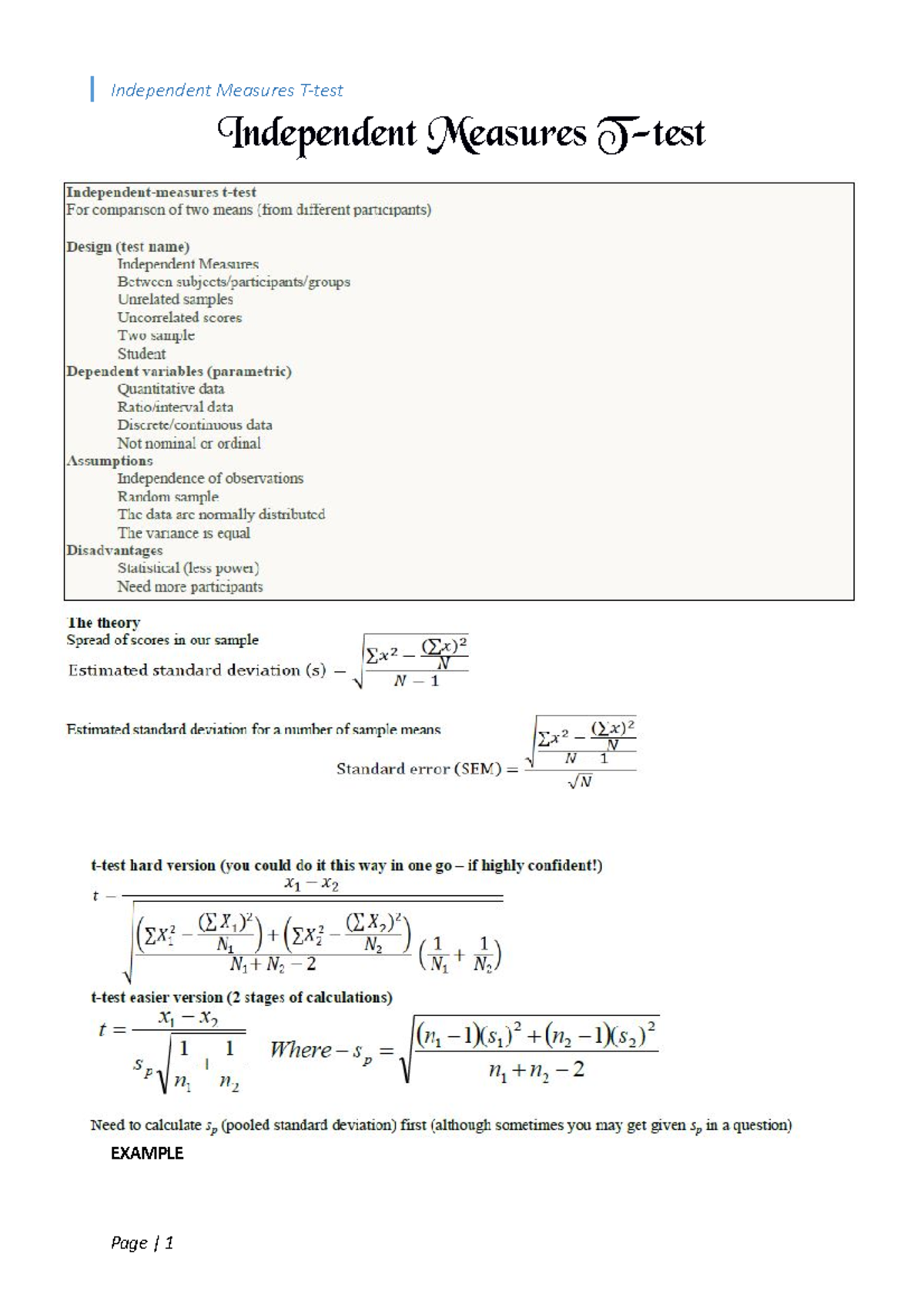 Lecture notes, lecture 7 - Independent measures t-test - Independent ...