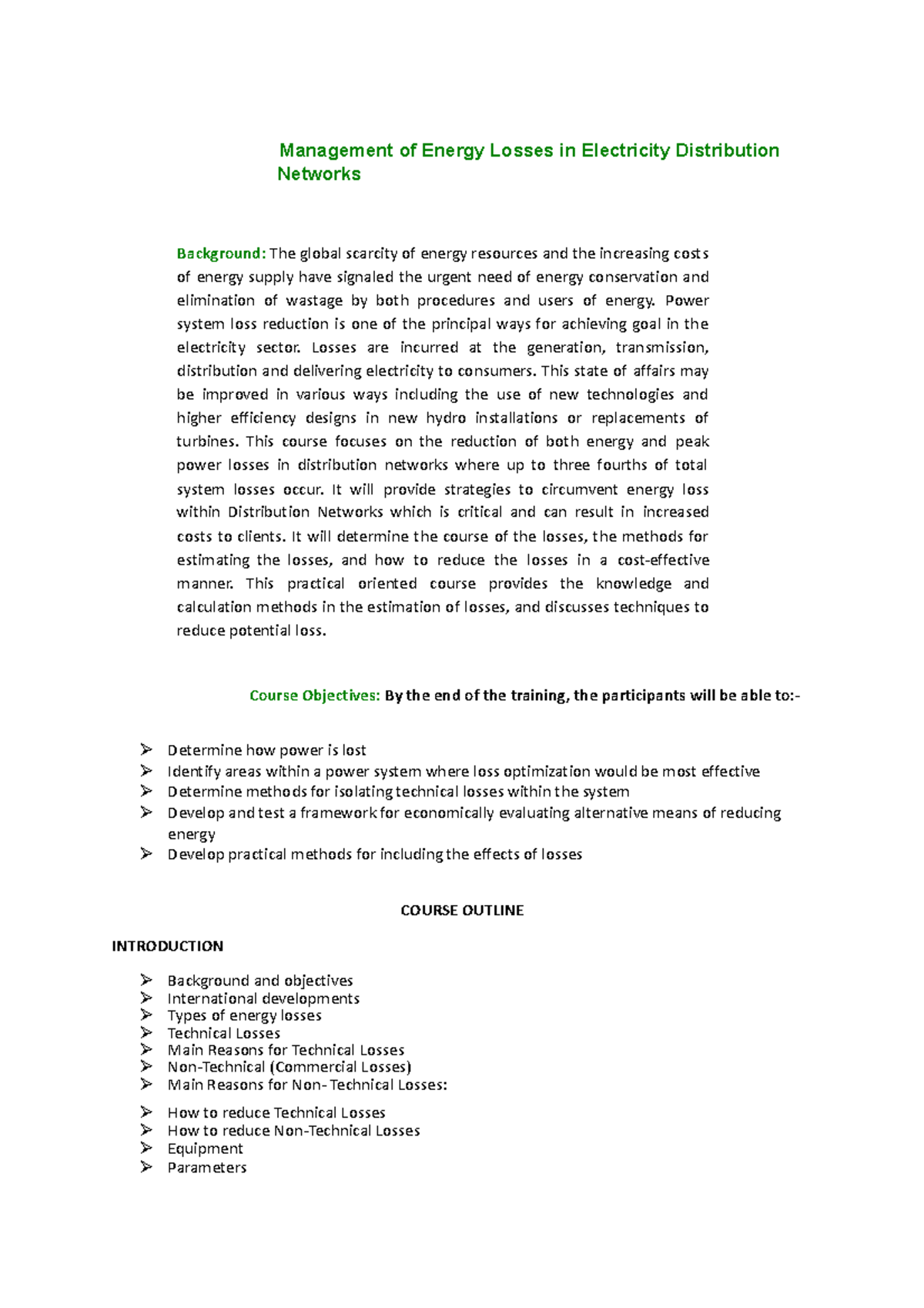 Management Of Energy Losses In Electricity Distribution Network Management Of Energy Losses In
