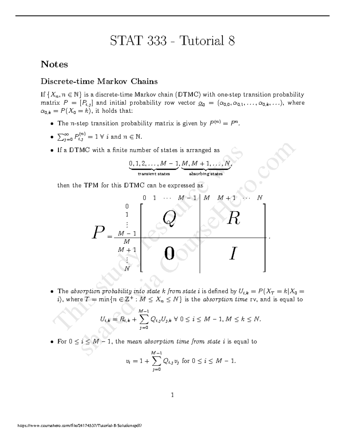 Pdf - Lecture notes - STAT 333 - Tutorial 8 Notes Discrete-time Markov ...