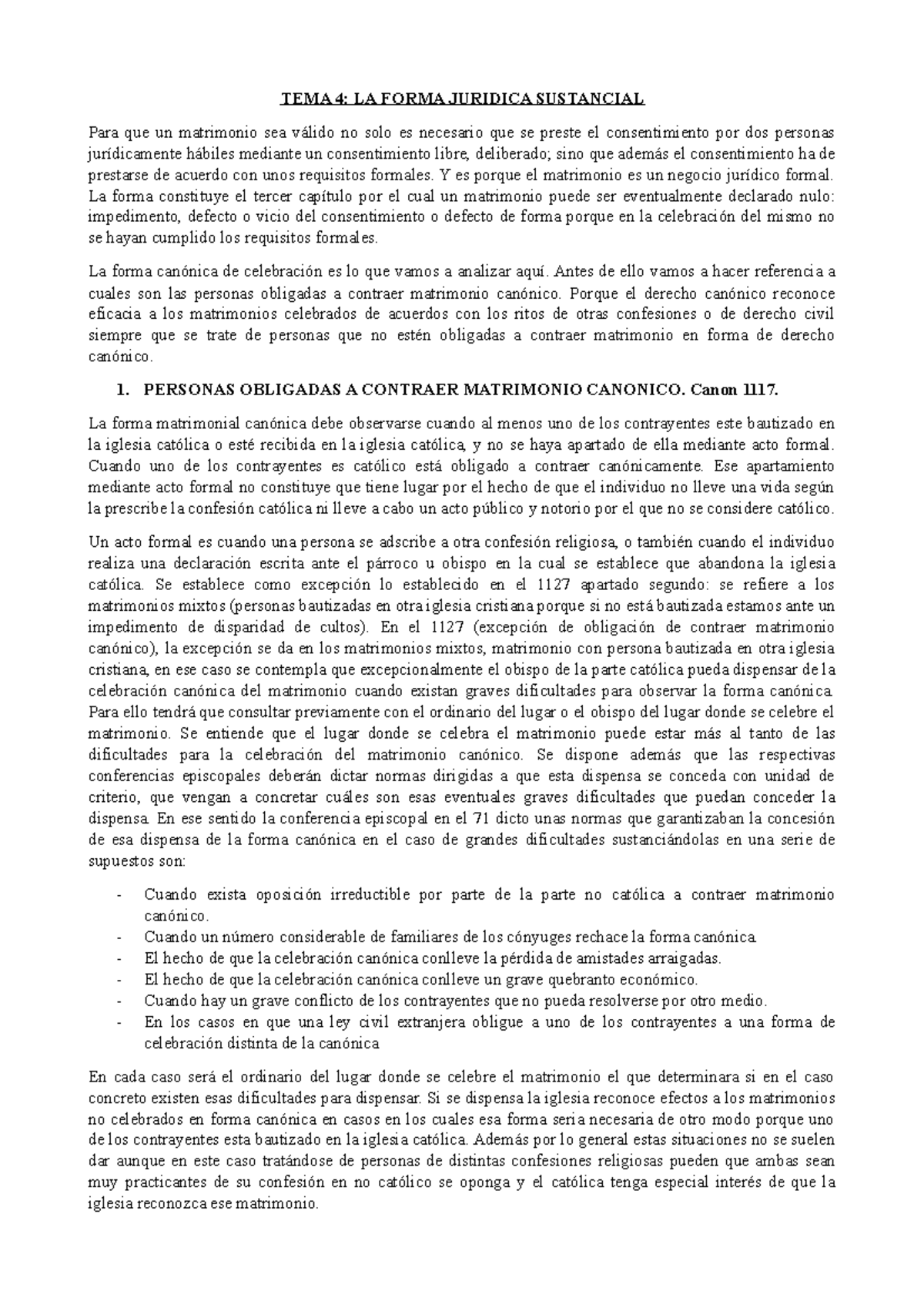 TEMA 4 - matrimonial - TEMA 4: LA FORMA JURIDICA SUSTANCIAL Para que un ...