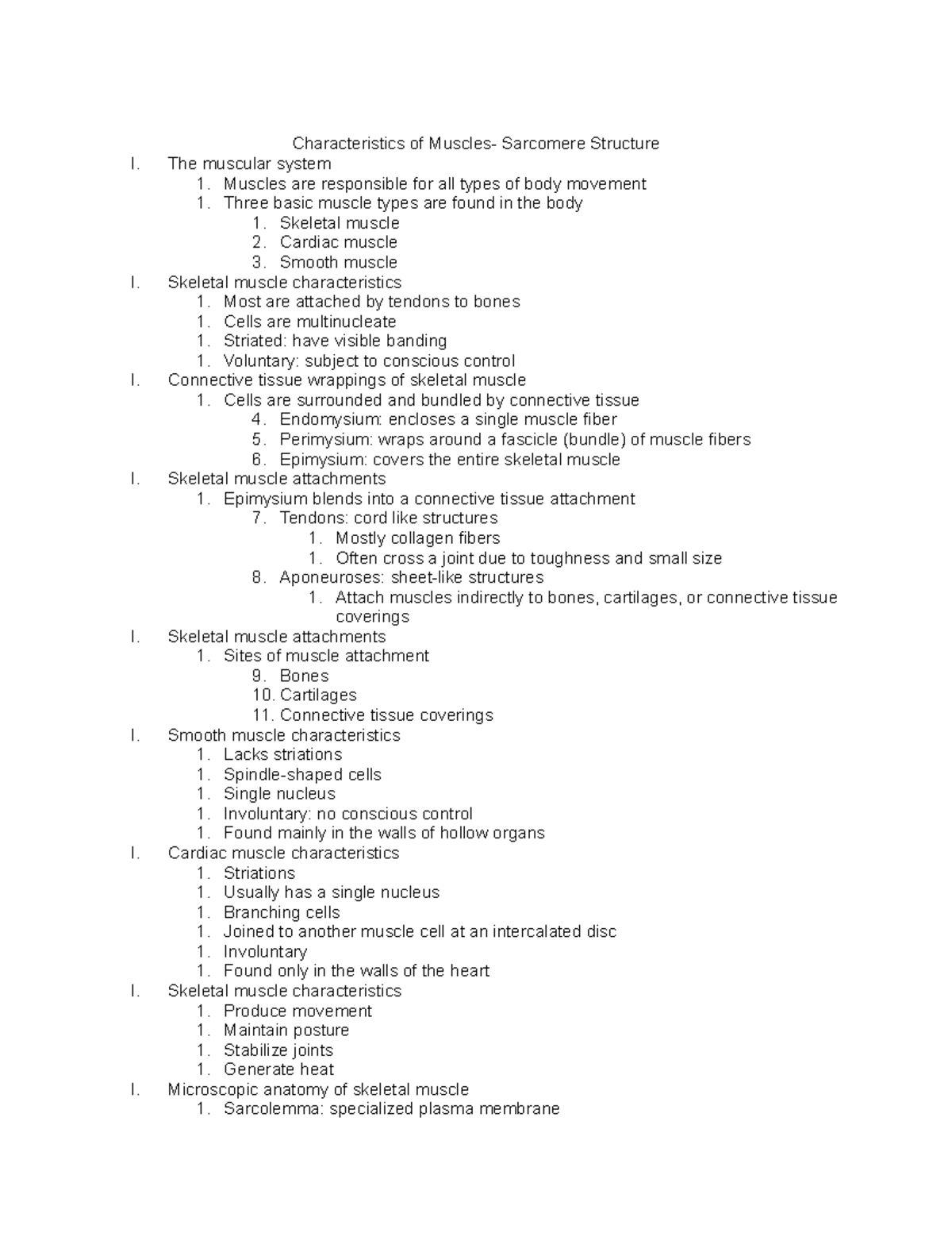 Characteristics of Muscles Notes - Sarcomere Structure - The muscular ...