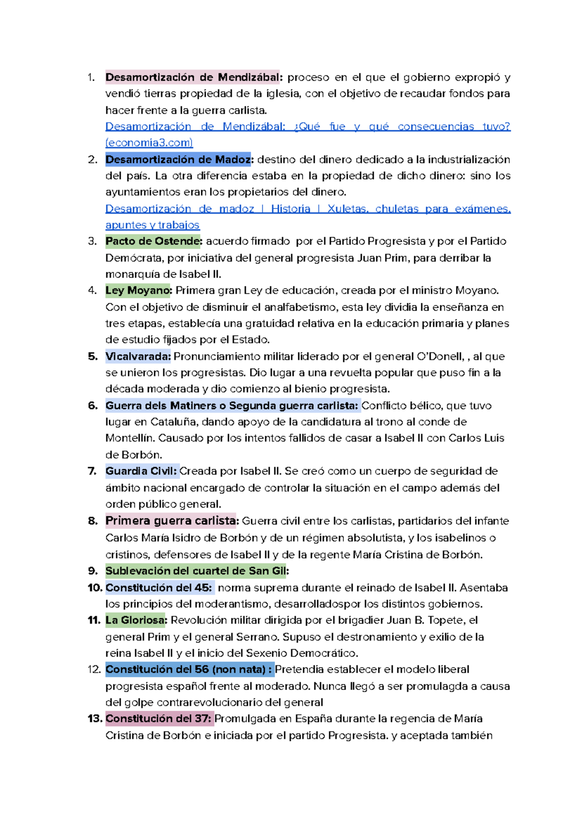 Linea del tiempo Isabel II - Desamortización de Mendizábal: proceso en ...