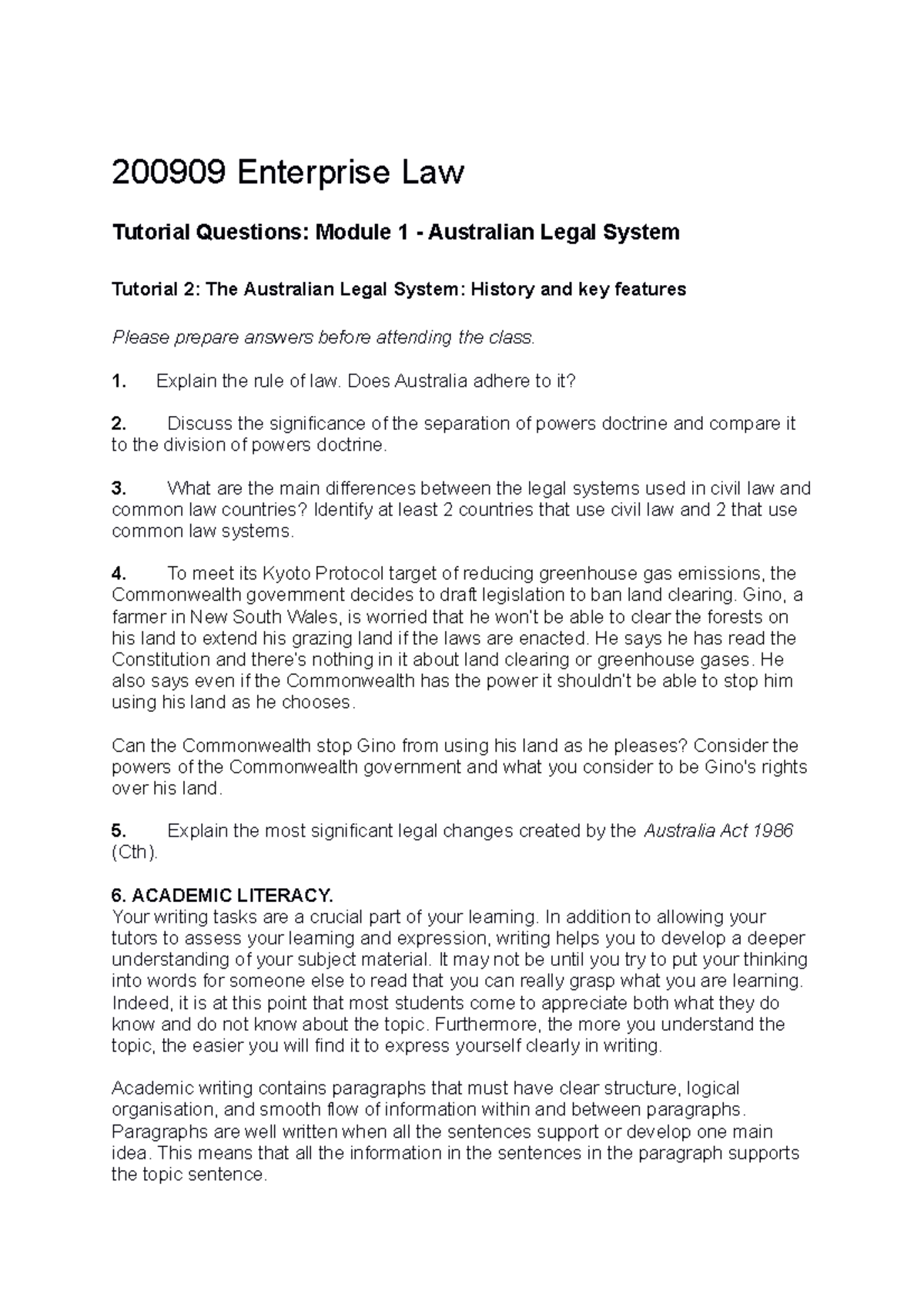 Tutorial 2 Tutorial 3 notes for enterprise law. agreemant - 200909 ...