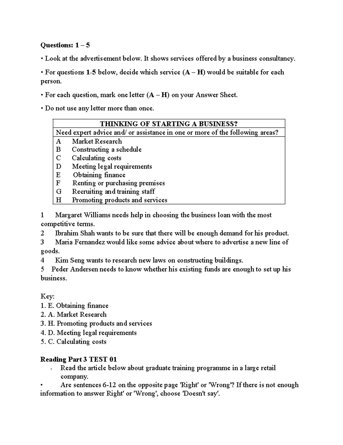 Reading Writing. Practice Anh 4 - Questions: 1 – 5 Look at the ...