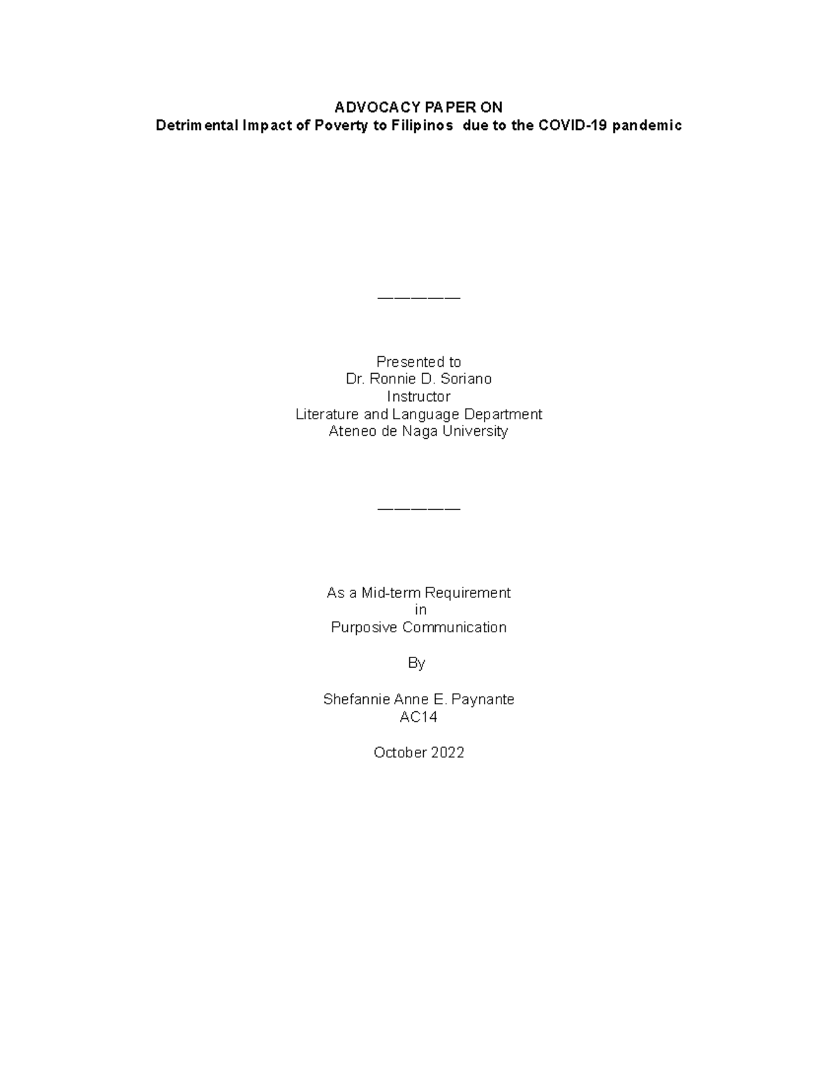 Advocacy Paper ENGS - gru6 - ADVOCACY PAPER ON Detrimental Impact of ...