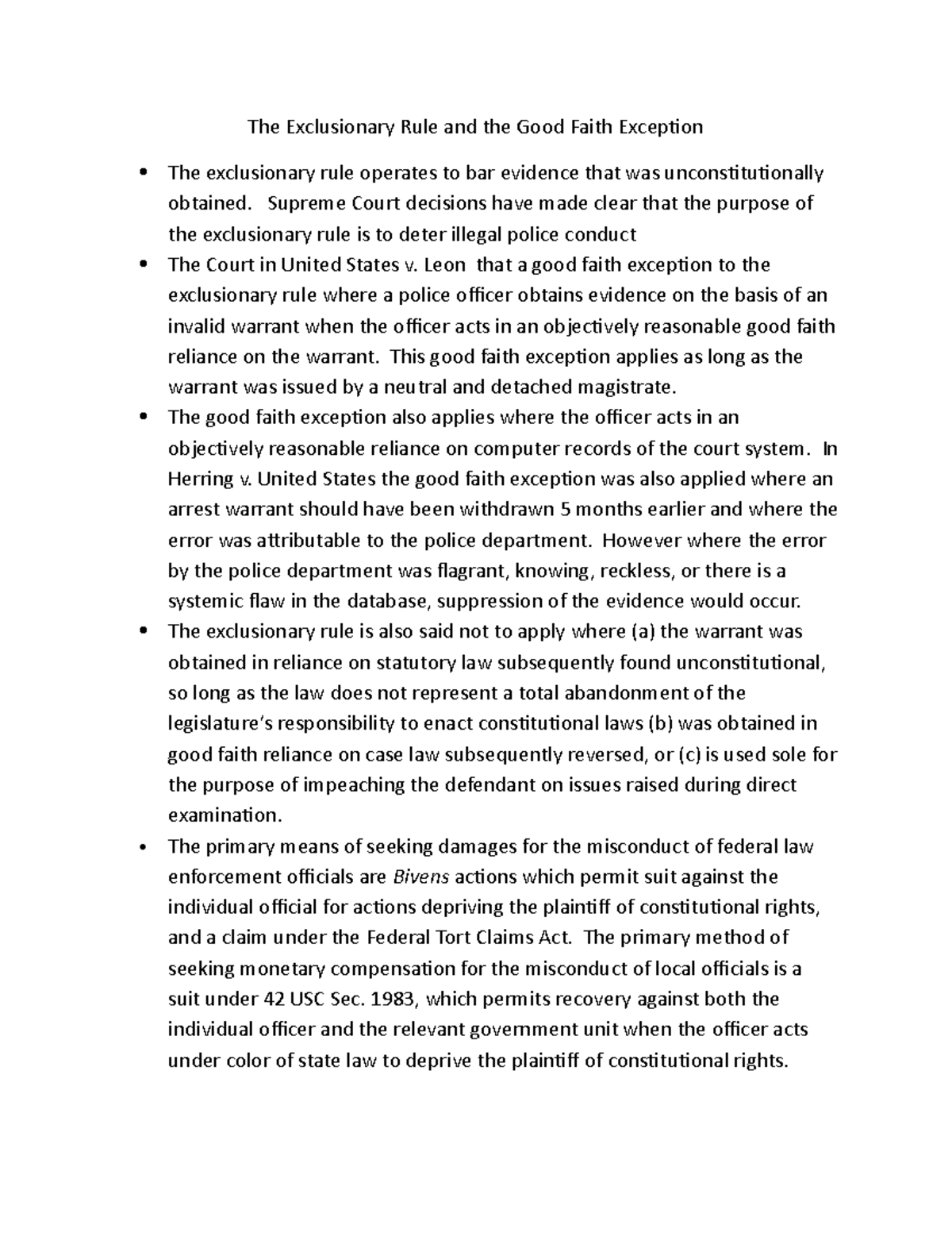 Criminal Procedure The Exclusionary Rule and the Good Faith Exception ...