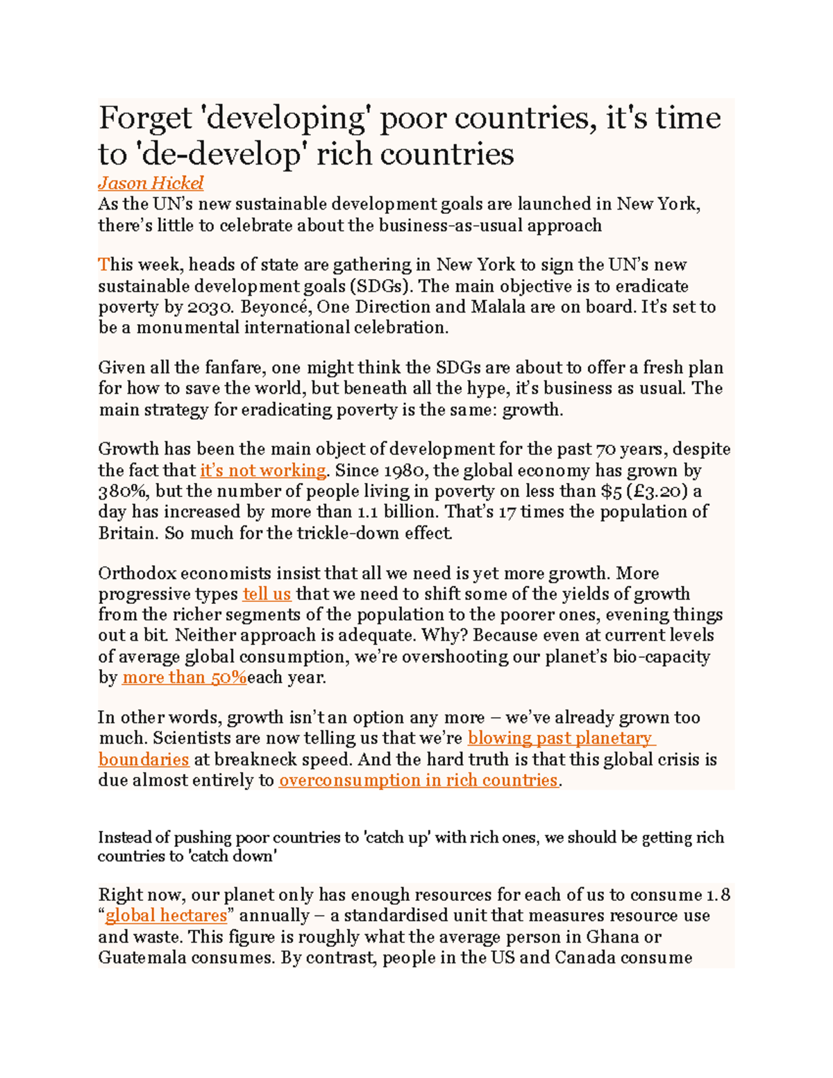 Forget developing poor countries, it's time to de-develop rich ...