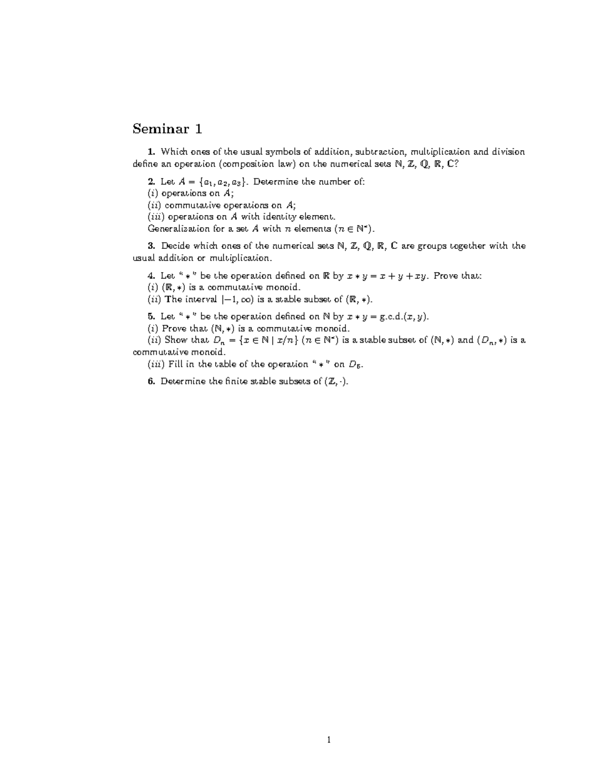Algebra seminar - Lecture notes ALL - Seminar 1 1. Which ones of the ...