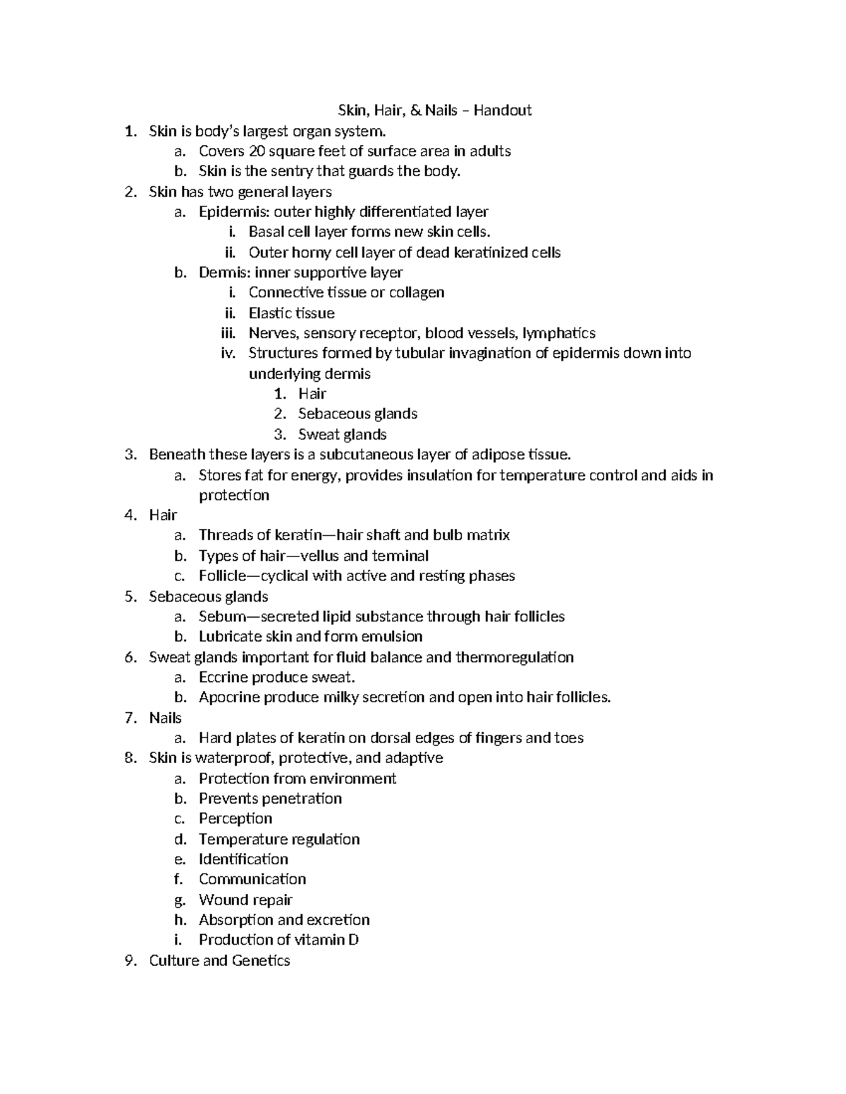 WUHS CGN 6201 2023 Presentation Skin, Hair, Nails Handout - Skin, Hair ...