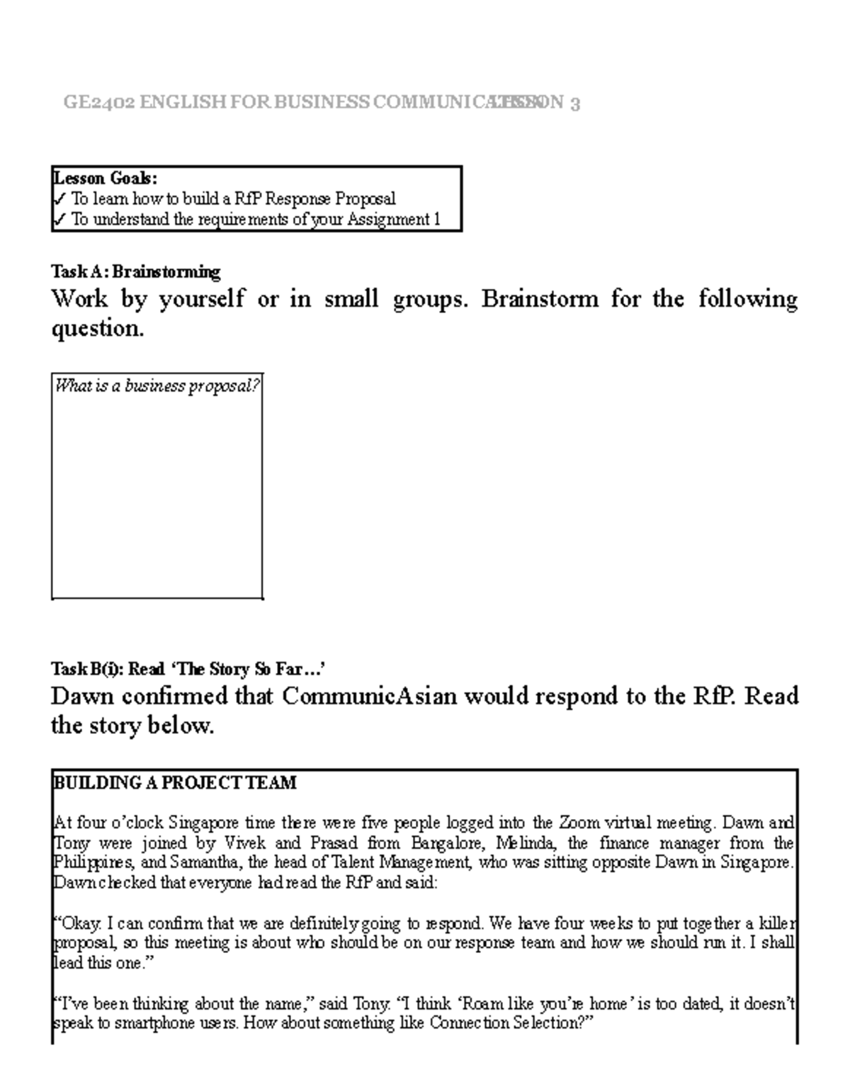 Lesson-3 Handout - 2023-2024 - GE2402 ENGLISH FOR BUSINESS ...