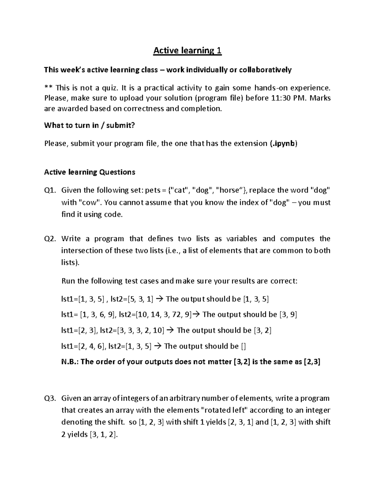 Active learning class 1 - It is a practical activity to gain some hands ...