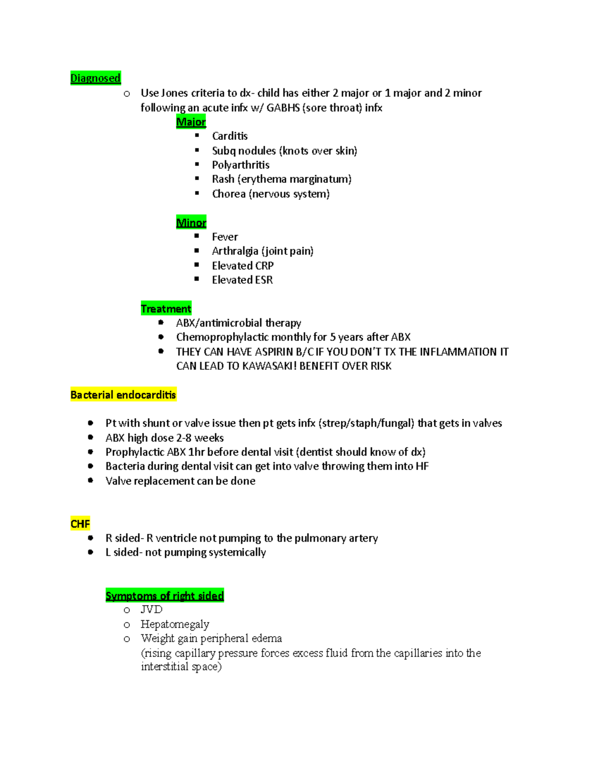 Peds 6 - pediatric cardiac and hematology notes for final - Diagnosed o ...