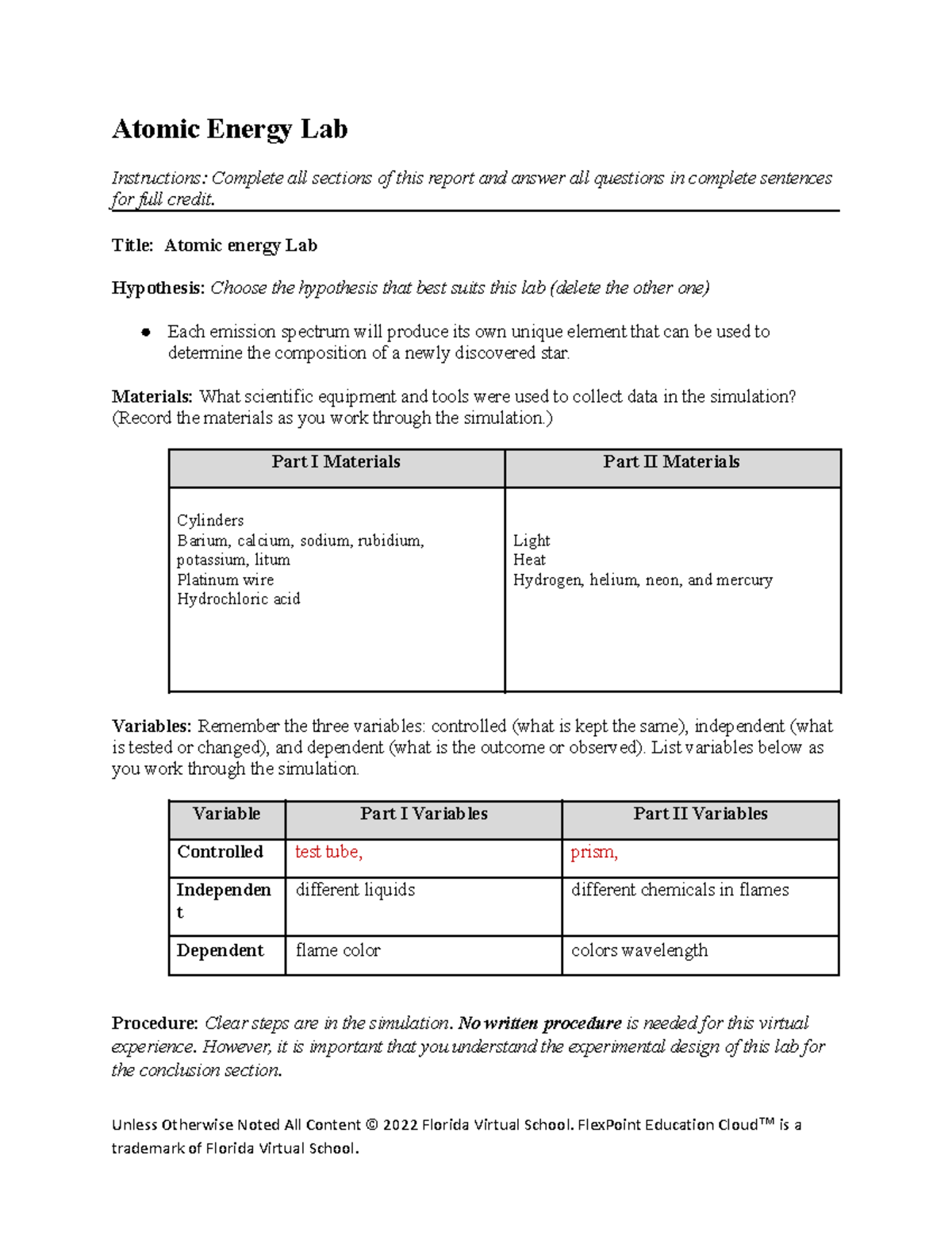 Atomic energy lab - Chemistry lab - Atomic Energy Lab Instructions ...