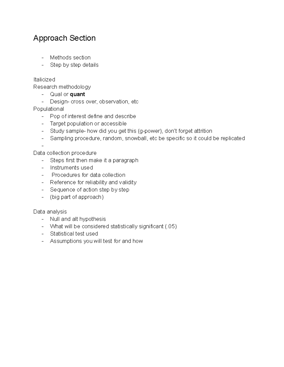Research Methods Abstract Section Notes - Approach Section Methods