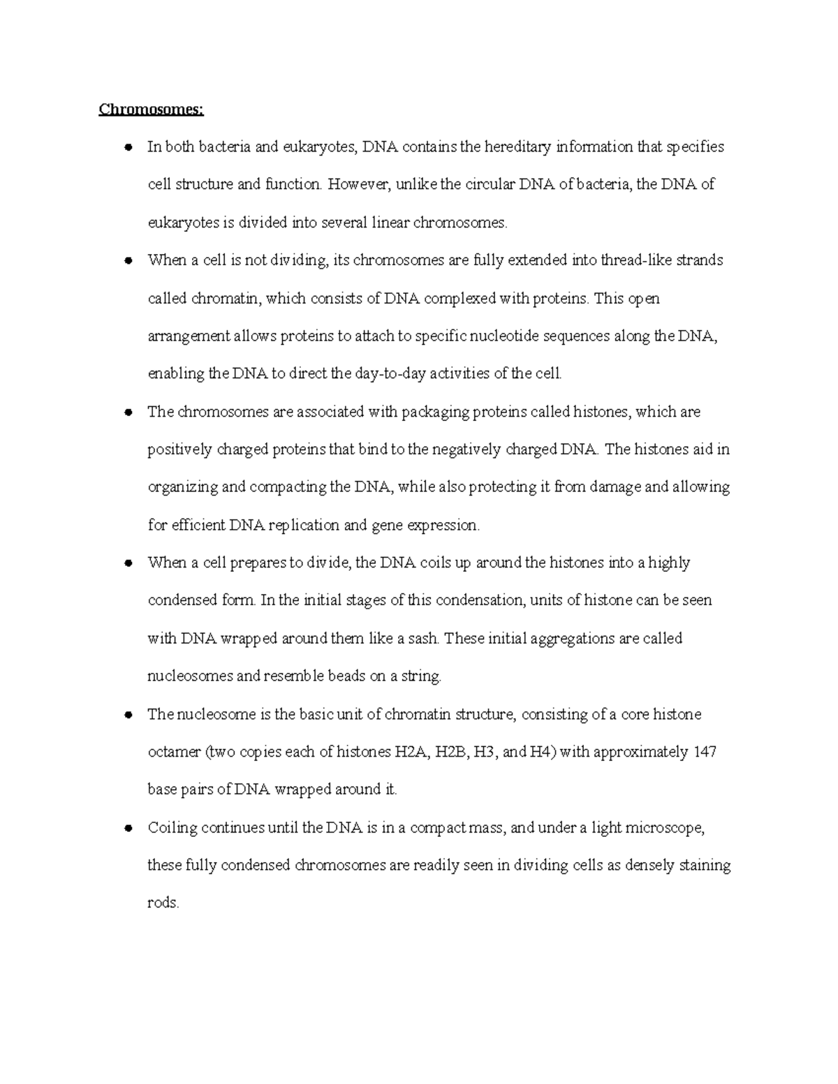 Bio Chromosomes, ER Notes - Chromosomes: In both bacteria and ...