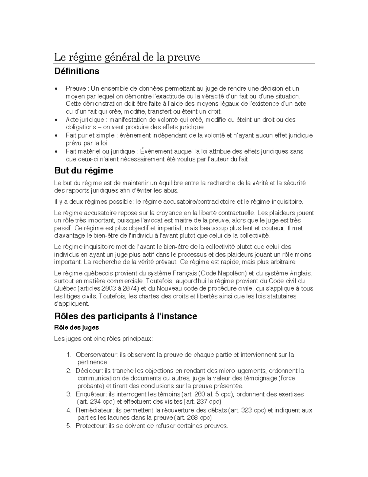 Résumé cours complet Droit de la preuve civile DRT216 - Le de la preuve ...