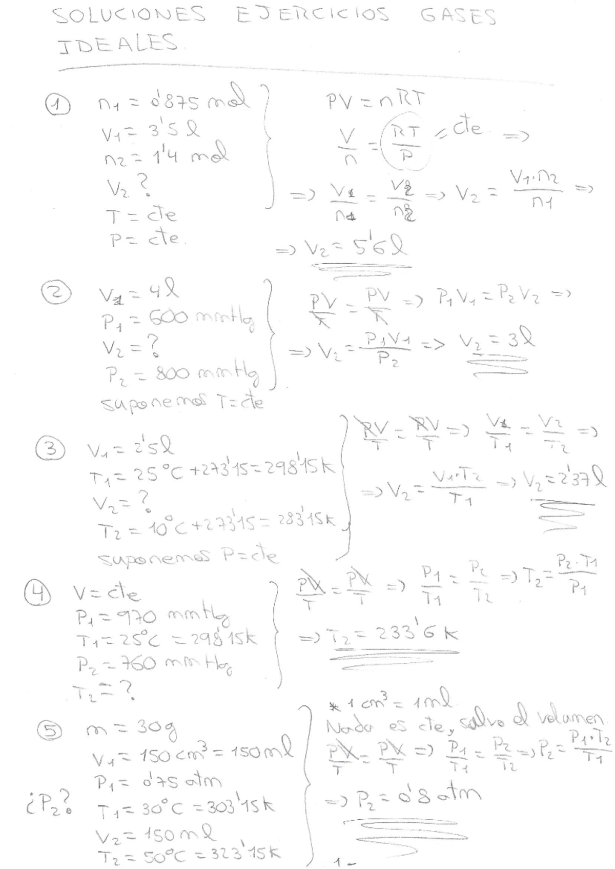 Problemas resueltos de gas ideal - SOLUCIONES EJERCICIOS GASES IDEALES 1 n = = ''875 not - Studocu