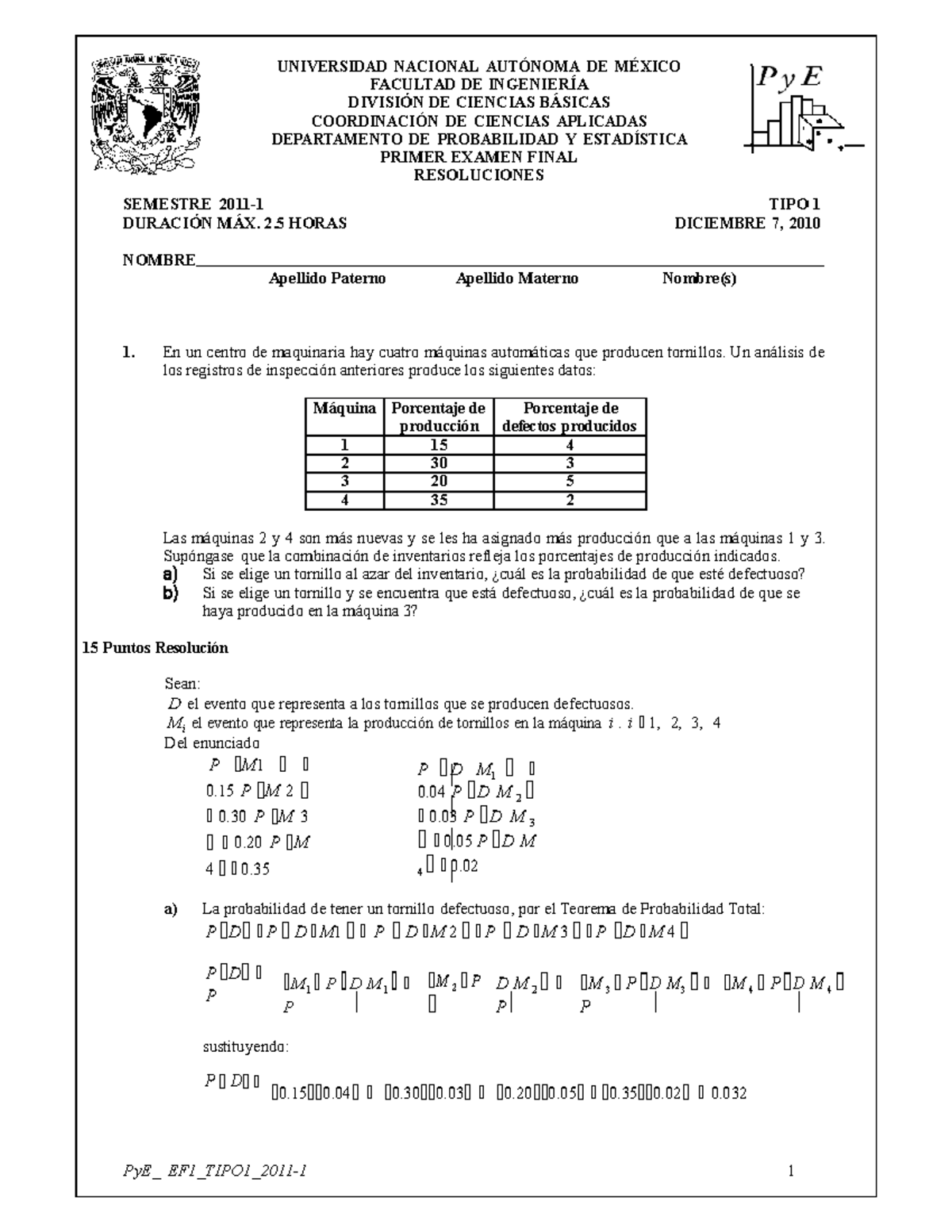 PYE 1EFS 2011-1 - trabajo - PyE_ EF1_TIPO1_2011-1 1 UNIVERSIDAD NACIONAL AUTÓNOMA DE MÉXICO ...