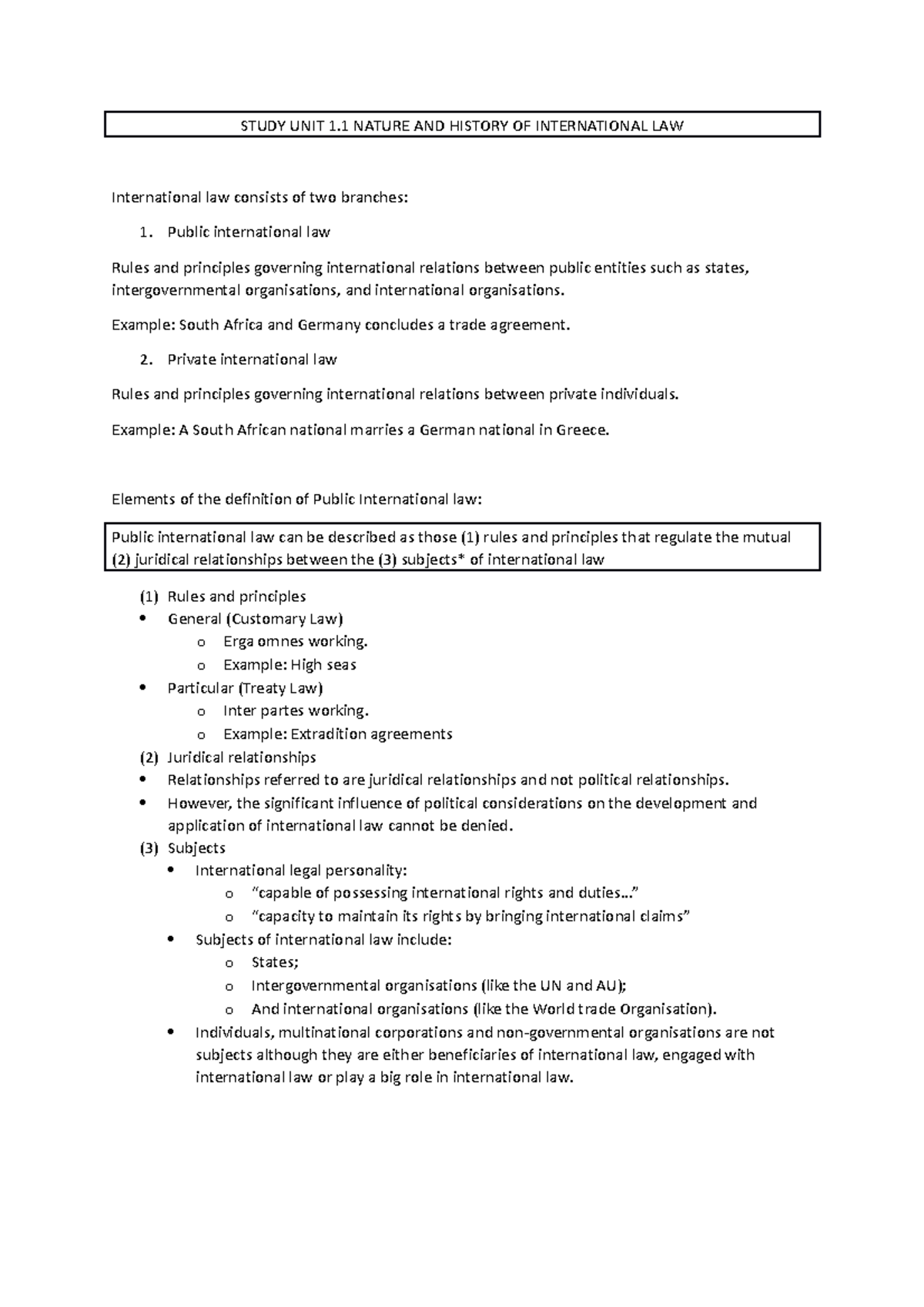 Study section 1 - STUDY UNIT 1 NATURE AND HISTORY OF INTERNATIONAL LAW International law ...