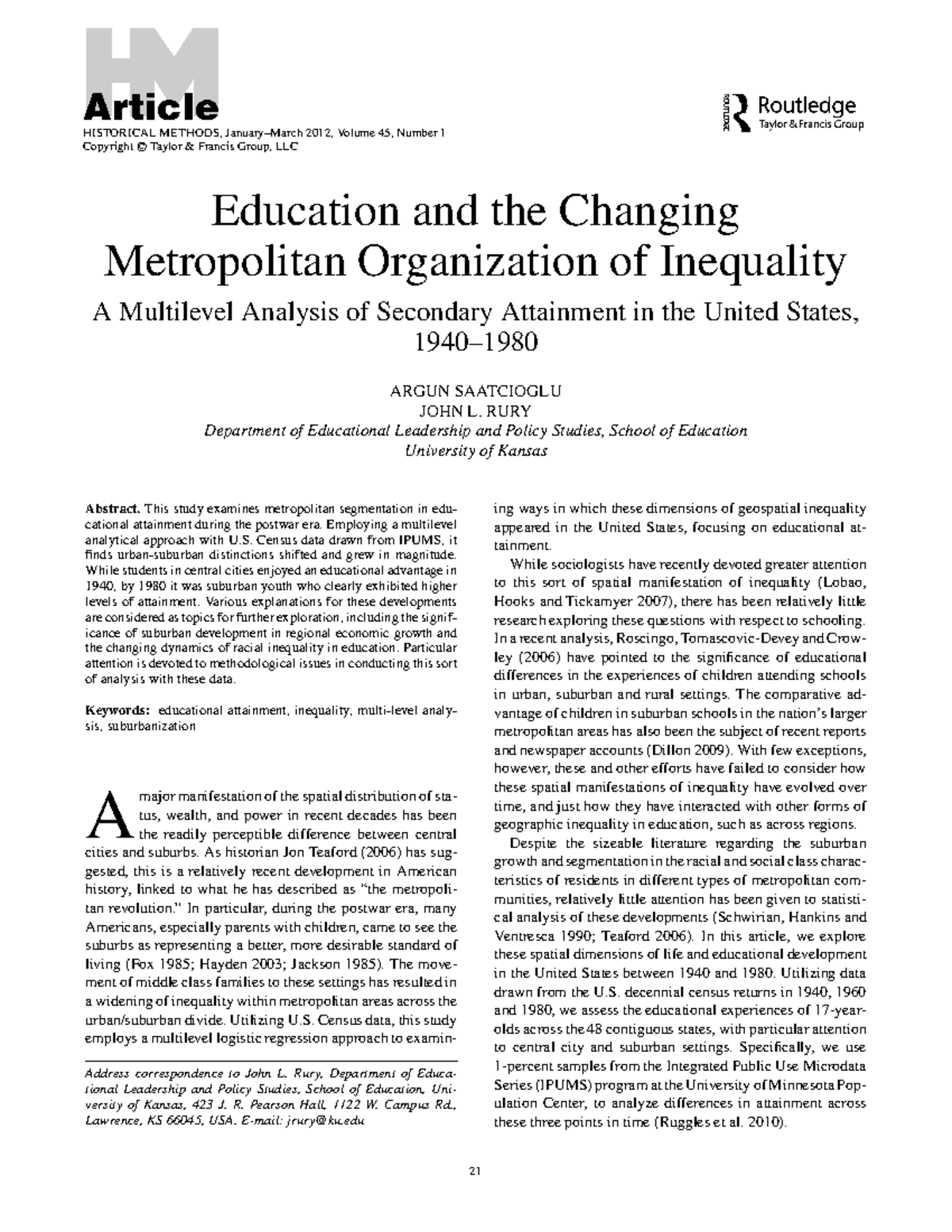 Retrieve-5 - Article about urbanization - ArticleHISTORICAL METHODS ...