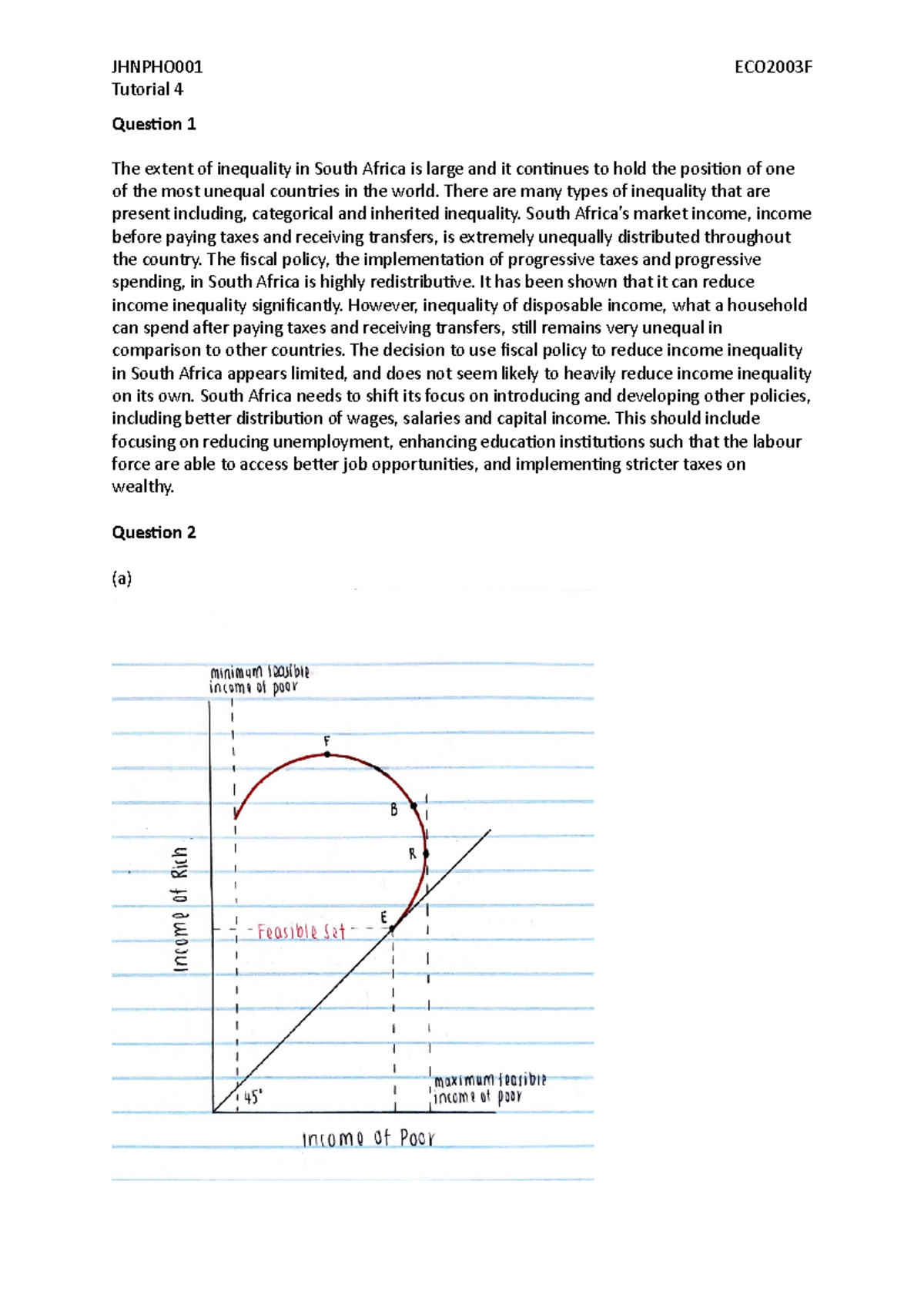 ECO2003 F Tutorial 4 - JHNPHO001 ECO2003F Tutorial 4 Question 1 The ...