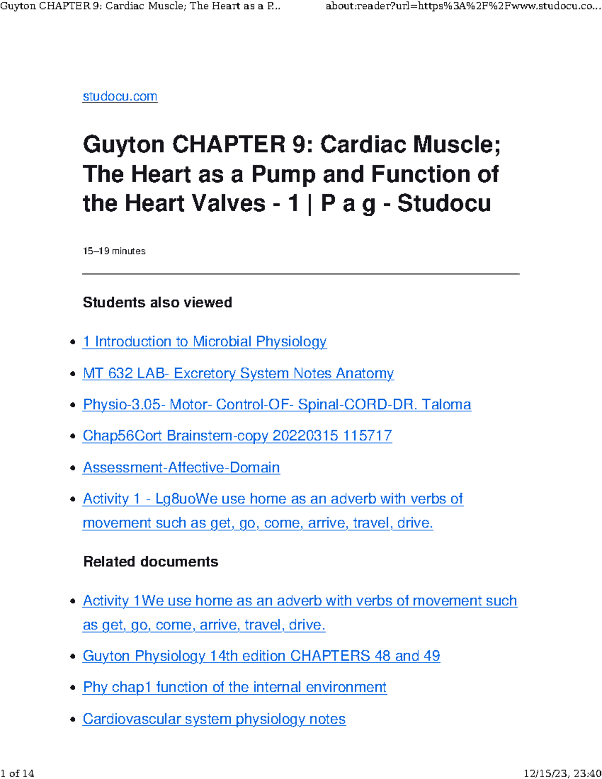 Guyton Chapter 9 Cardiac Muscle; The Heart as a Pump and Function of ...