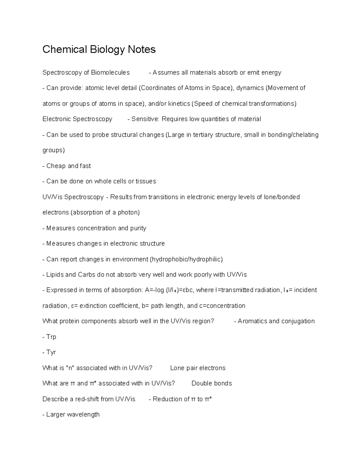 Chemical Biology Notes Part 1 - Chemical Biology Notes Spectroscopy of ...
