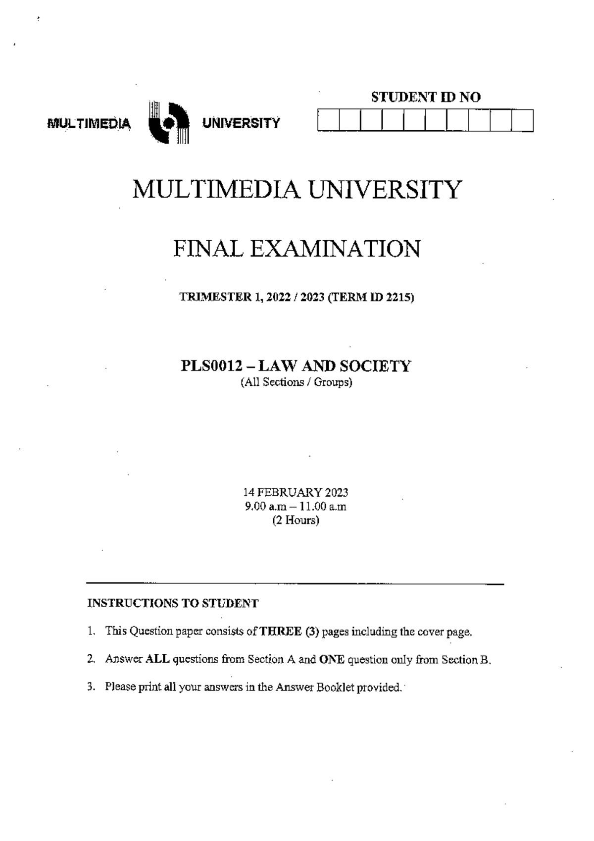 Law society past paper exam 2023... - STUDENT ID NO MULTIMEDIA ...