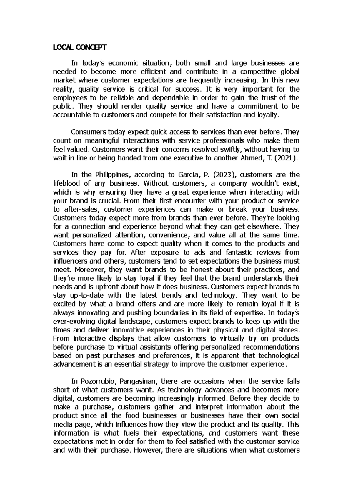 Final. local concept - research - LOCAL CONCEPT In today’s economic ...