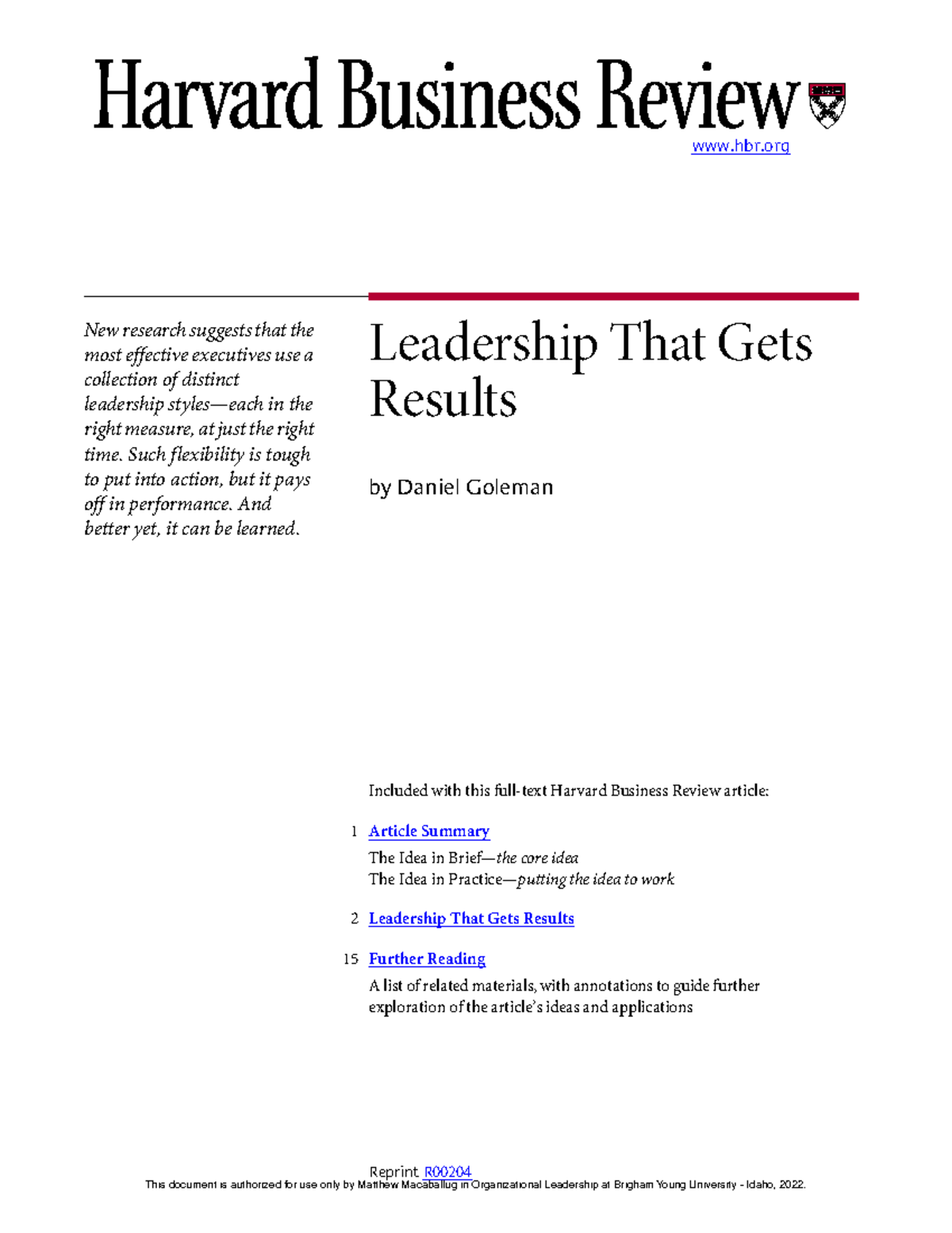 R00204-PDF-ENG - Shh.... - ####### hbr Leadership That Gets Results by ...