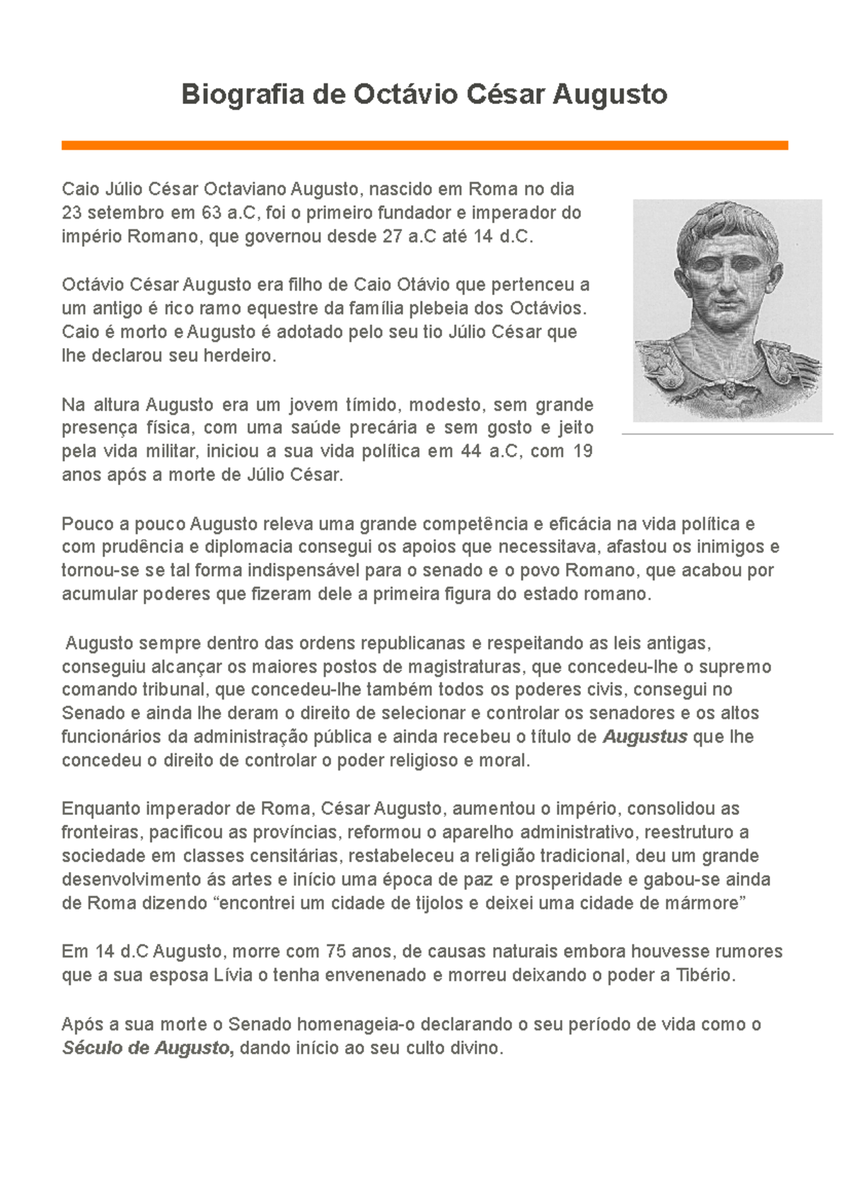 Octavio Cesar Augusto - resumo - Biografia de Octávio César Augusto ...