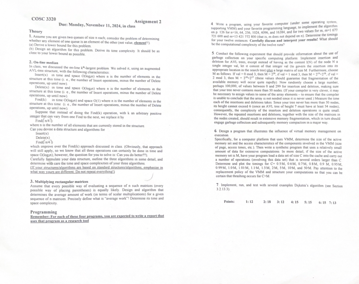 Scanned Documents copy - COSC 3320 Assignment 2 Due: Monday, November 11, 2024, in class 4 Write ...