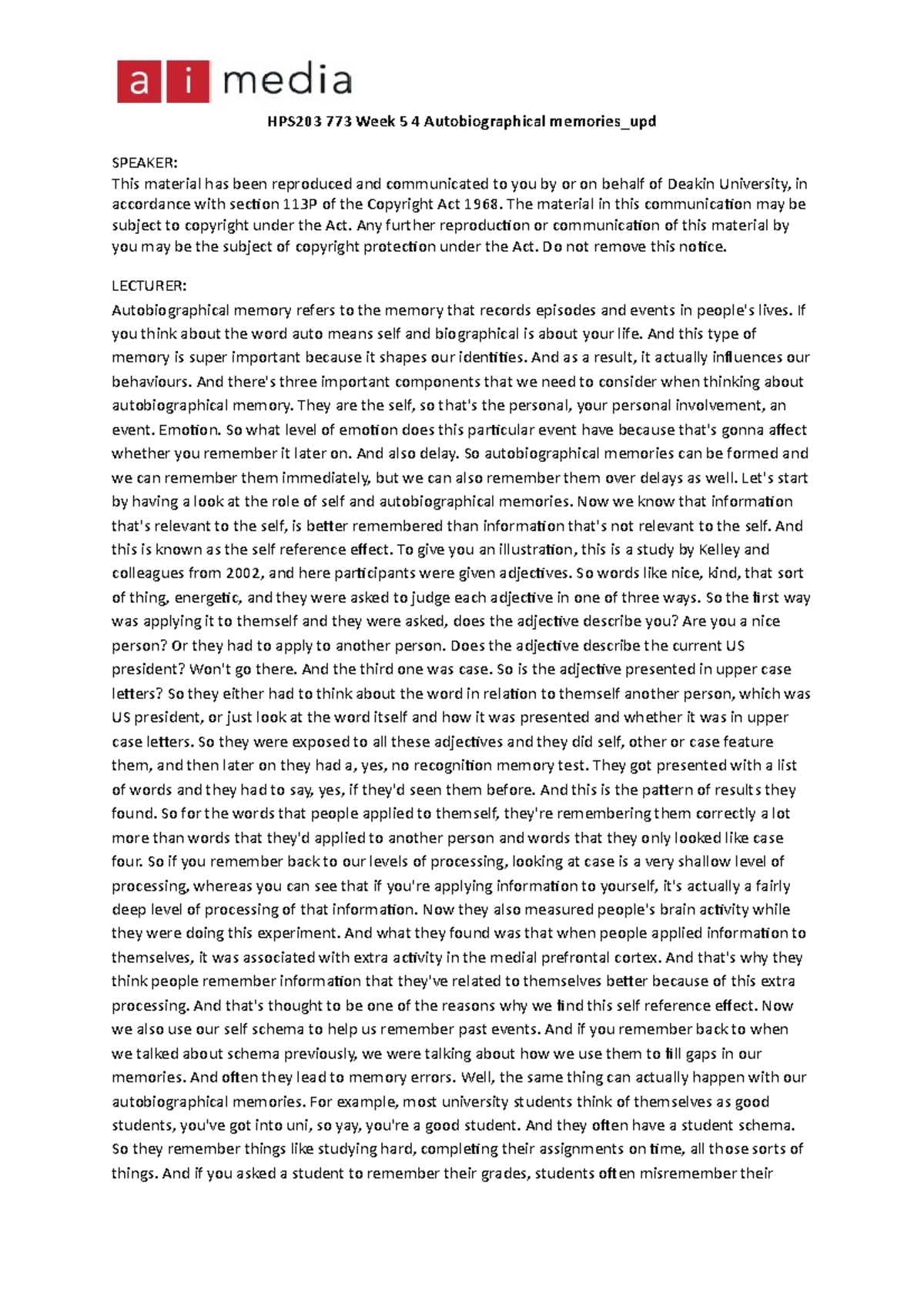 Week 5 Learning Objective 4 Autobiographical memories - HPS203 773 Week ...