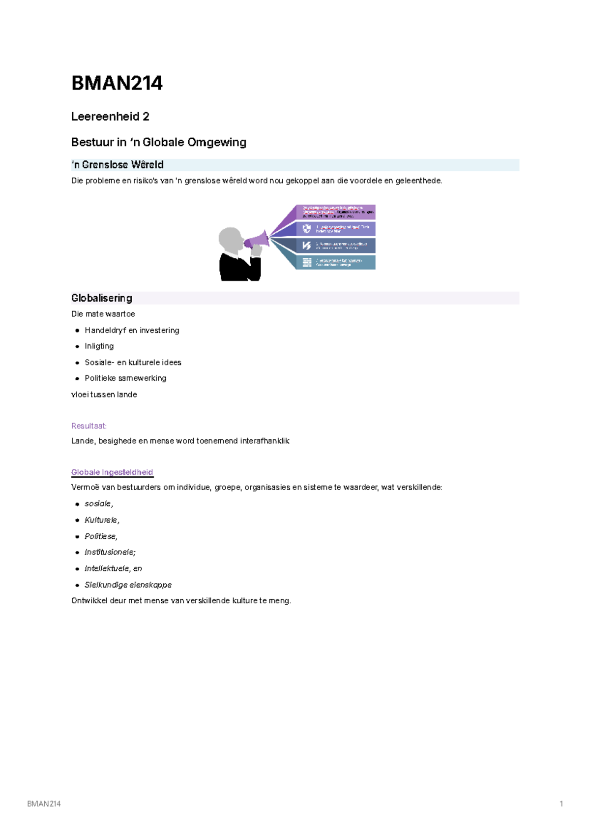 BMAN214 Leereenheid 2 - Summary BCOM management sciences with marketing ...