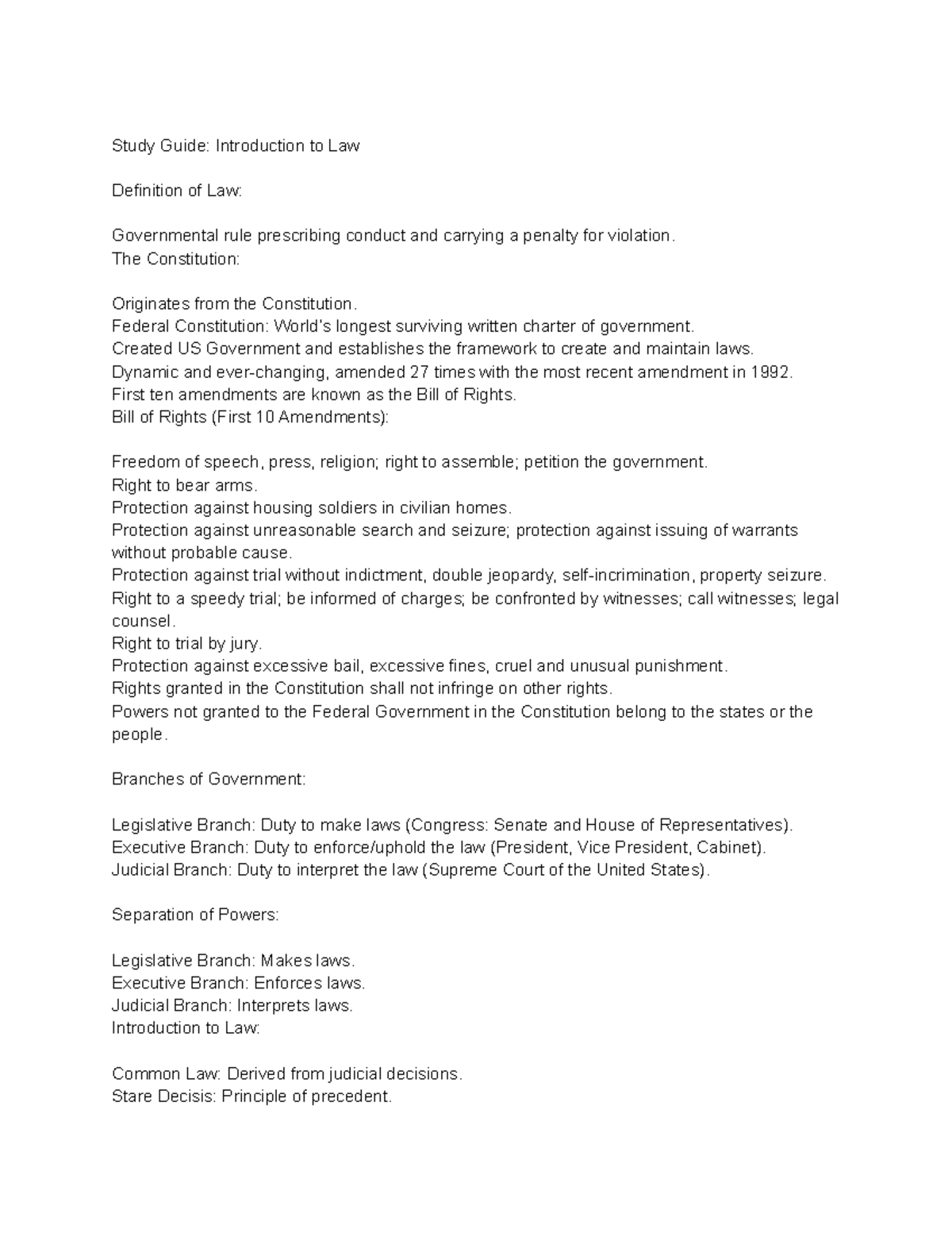 Business Law Study Guide - Study Guide: Introduction to Law Definition ...