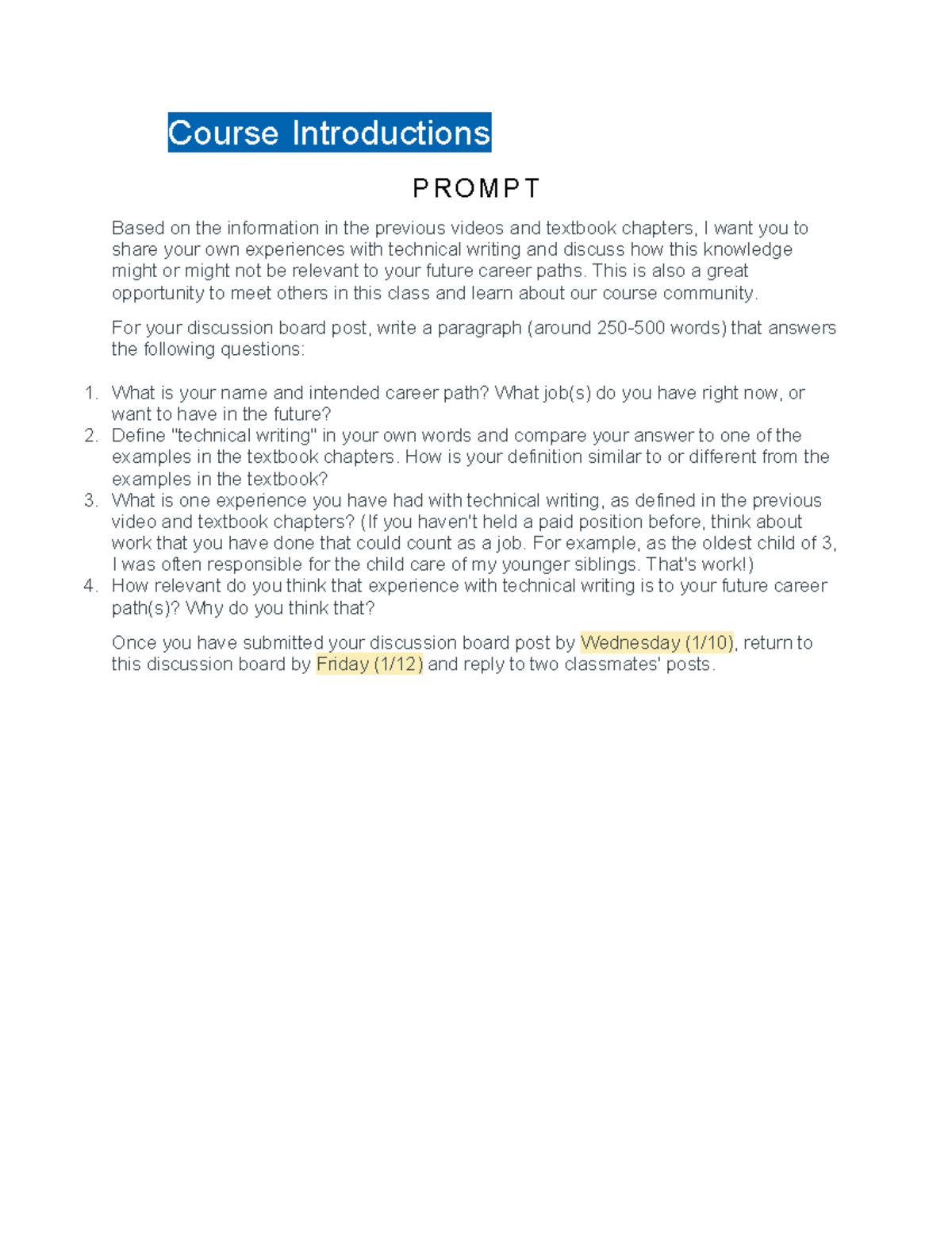 Course Introductions - This is also a great opportunity to meet others ...