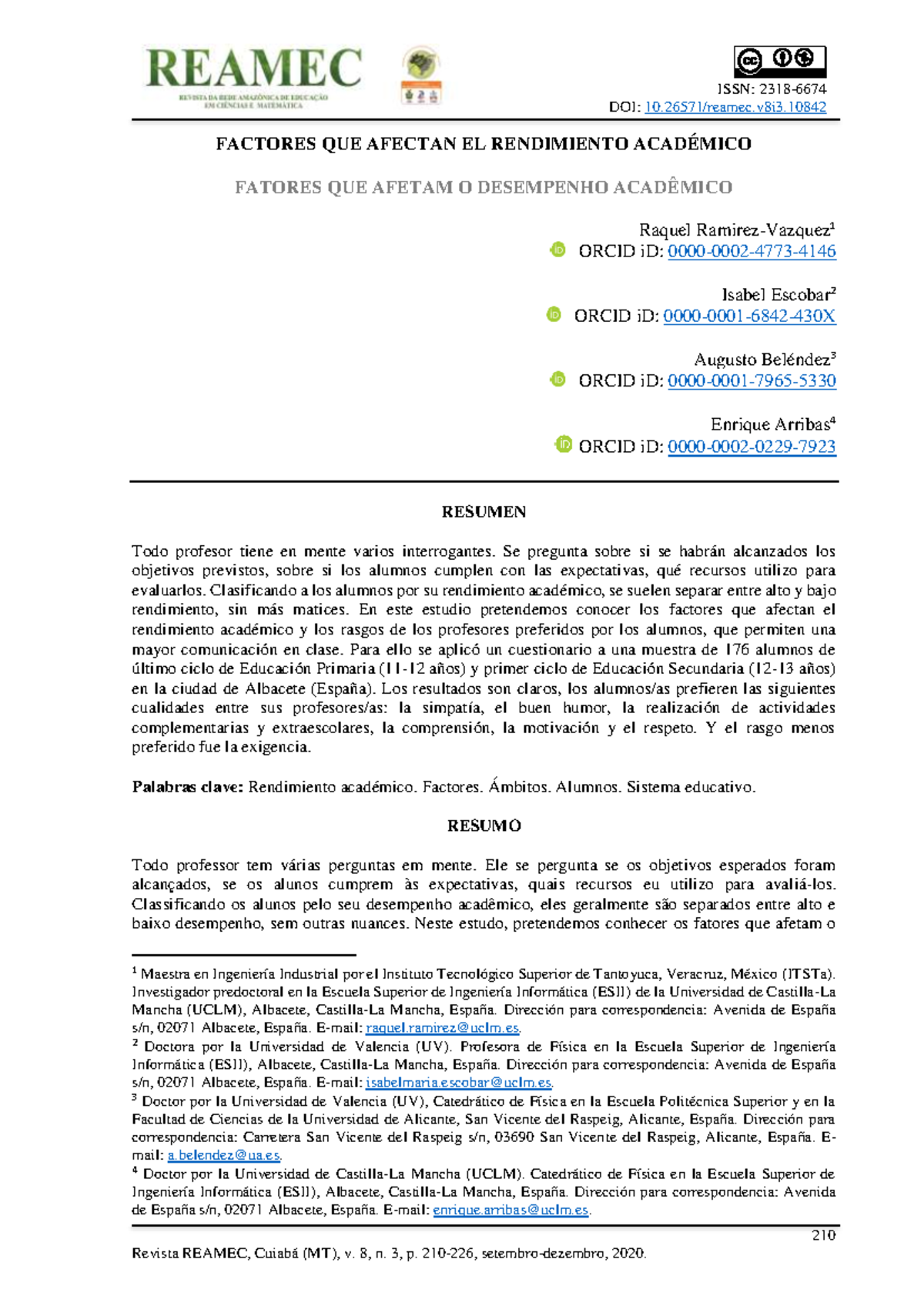 Factores que afectan al rendimiento academico - DOI: 10.26571/reamec. 210 FACTORES QUE AFECTAN ...