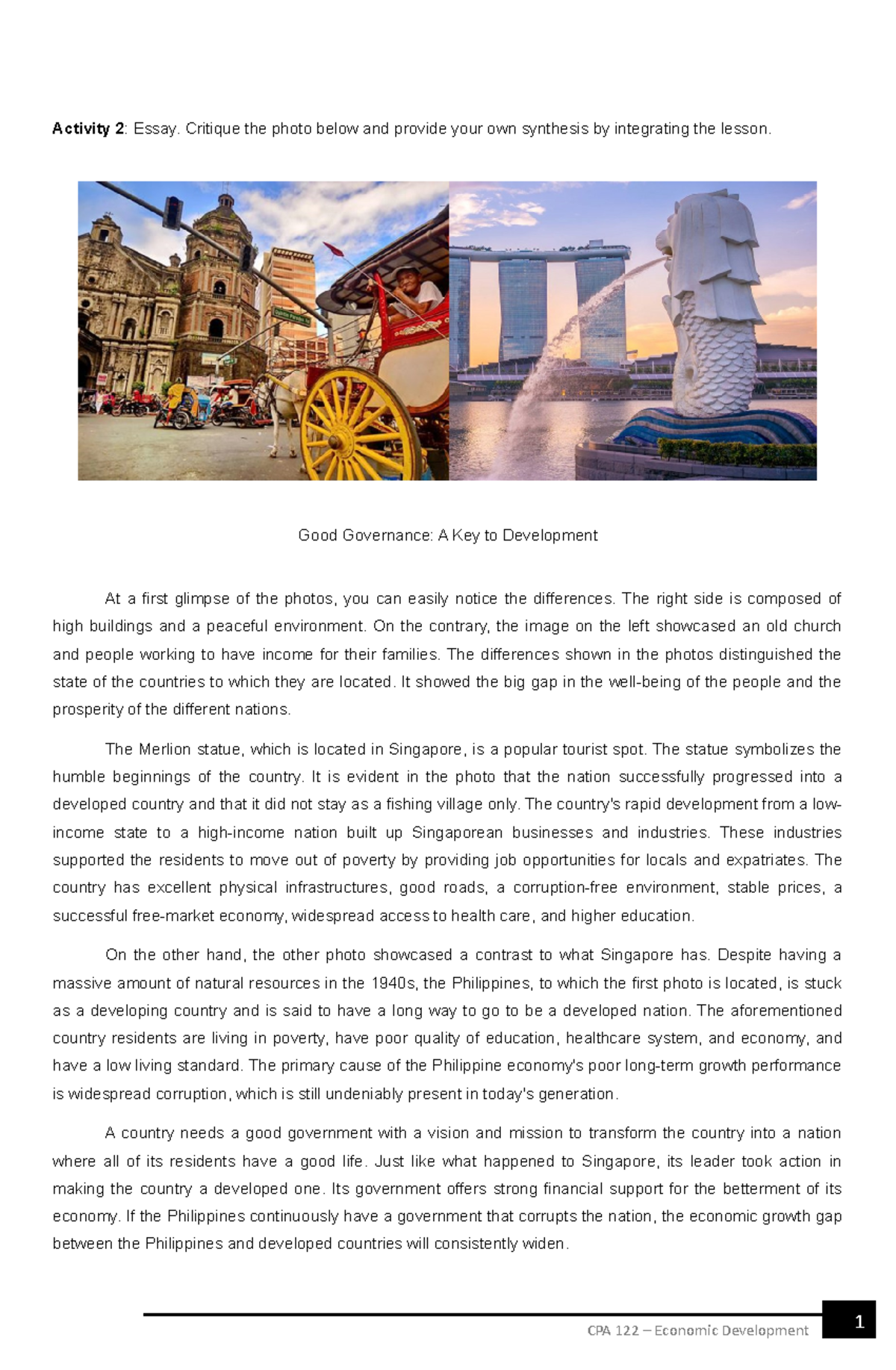 Activity 2 Economic Development - Activity 2 : Essay. Critique the ...