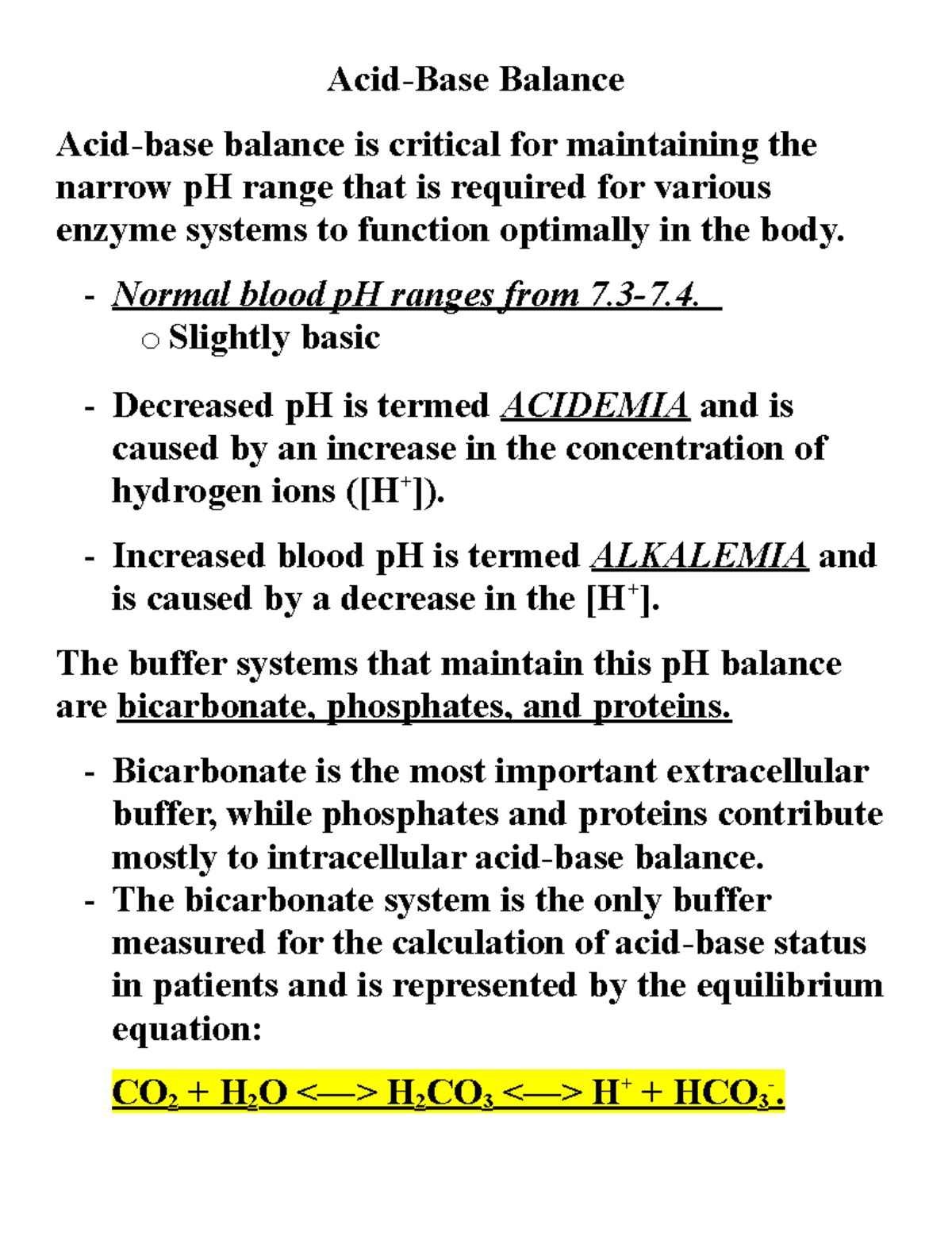 Acid-Base Balance Summary - Acid-Base Balance Acid-base balance is ...