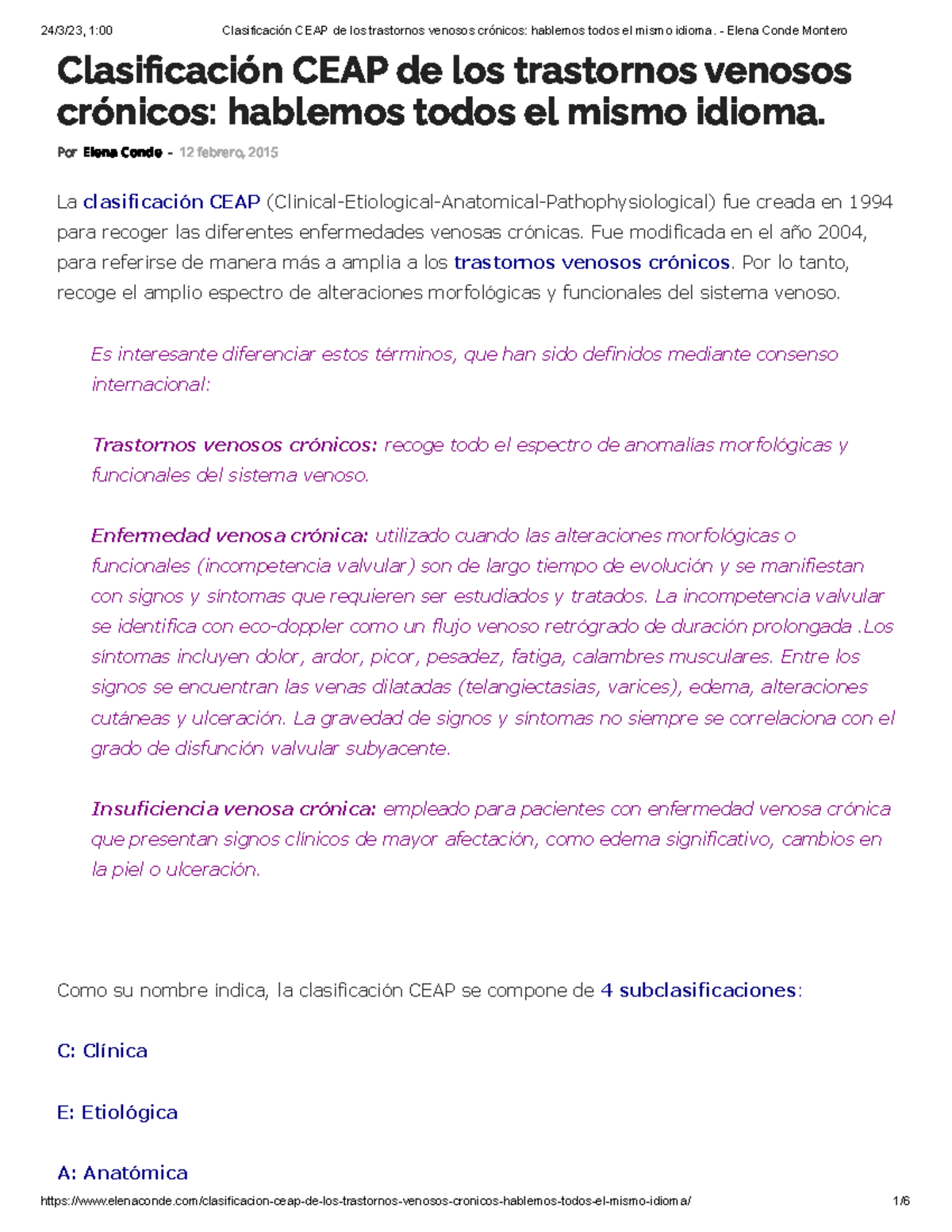 Clasificación CEAP de los trastornos venosos crónicos hablemos todos el ...