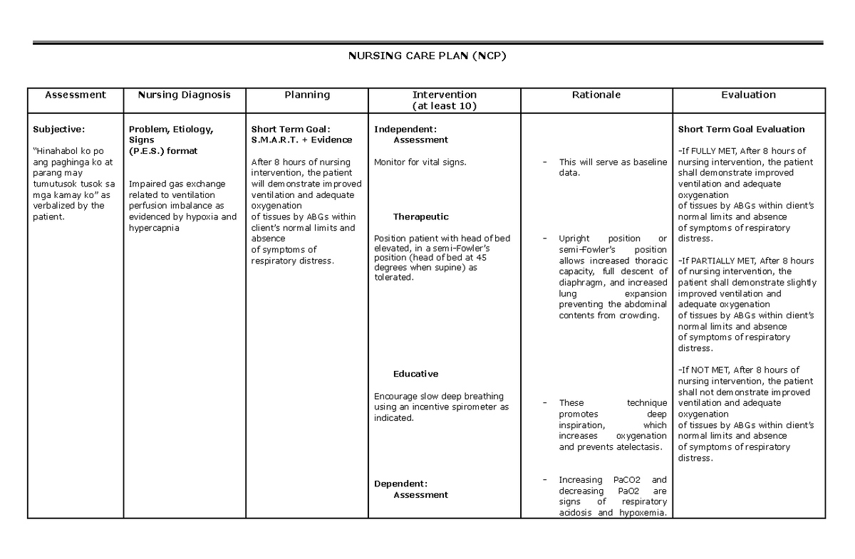 NCP- ABG- Briones, Sophia AIRA D - NURSING CARE PLAN (NCP) Assessment ...
