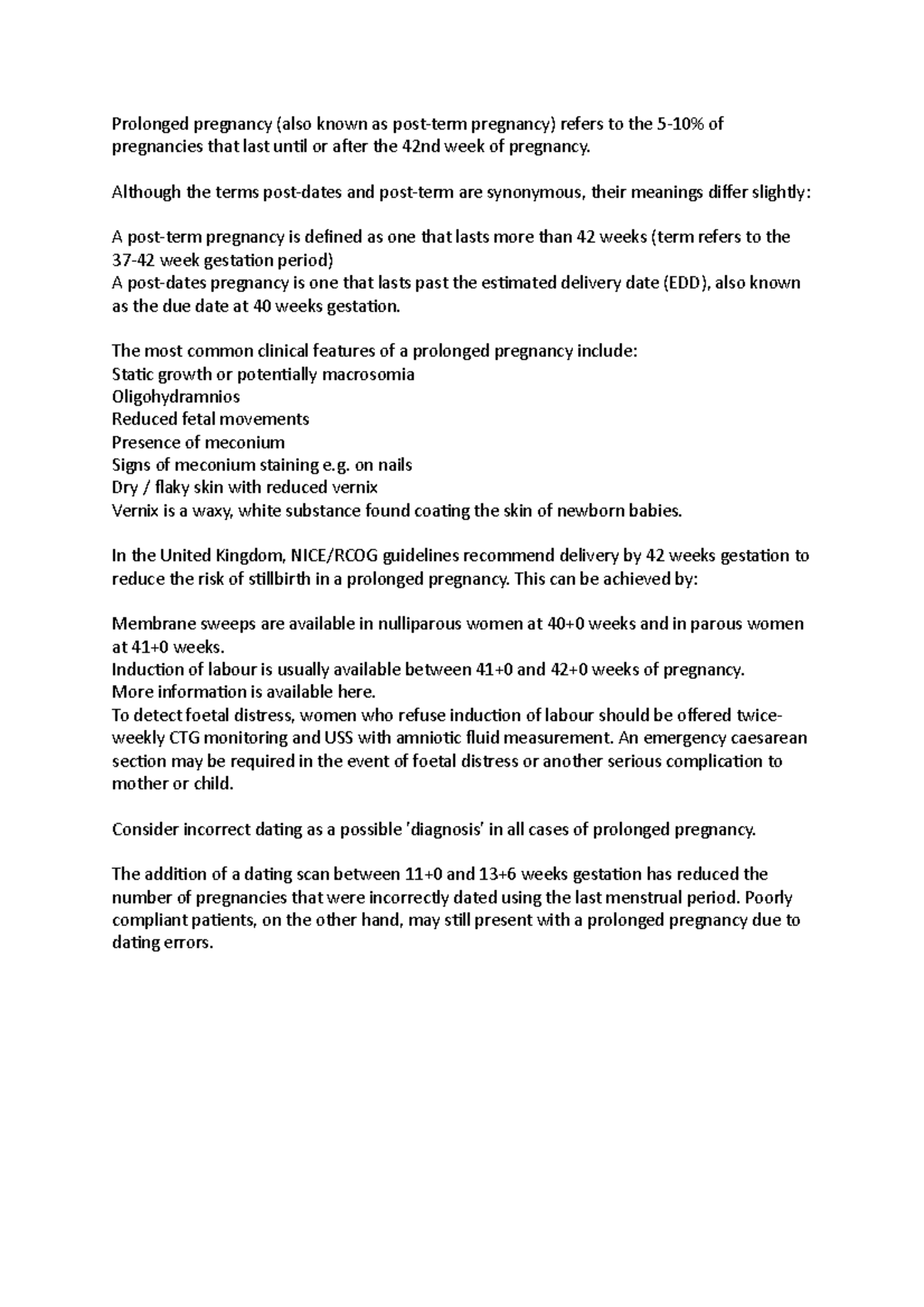 Prolonged pregnancy - Notes on midwifery - Prolonged pregnancy (also ...