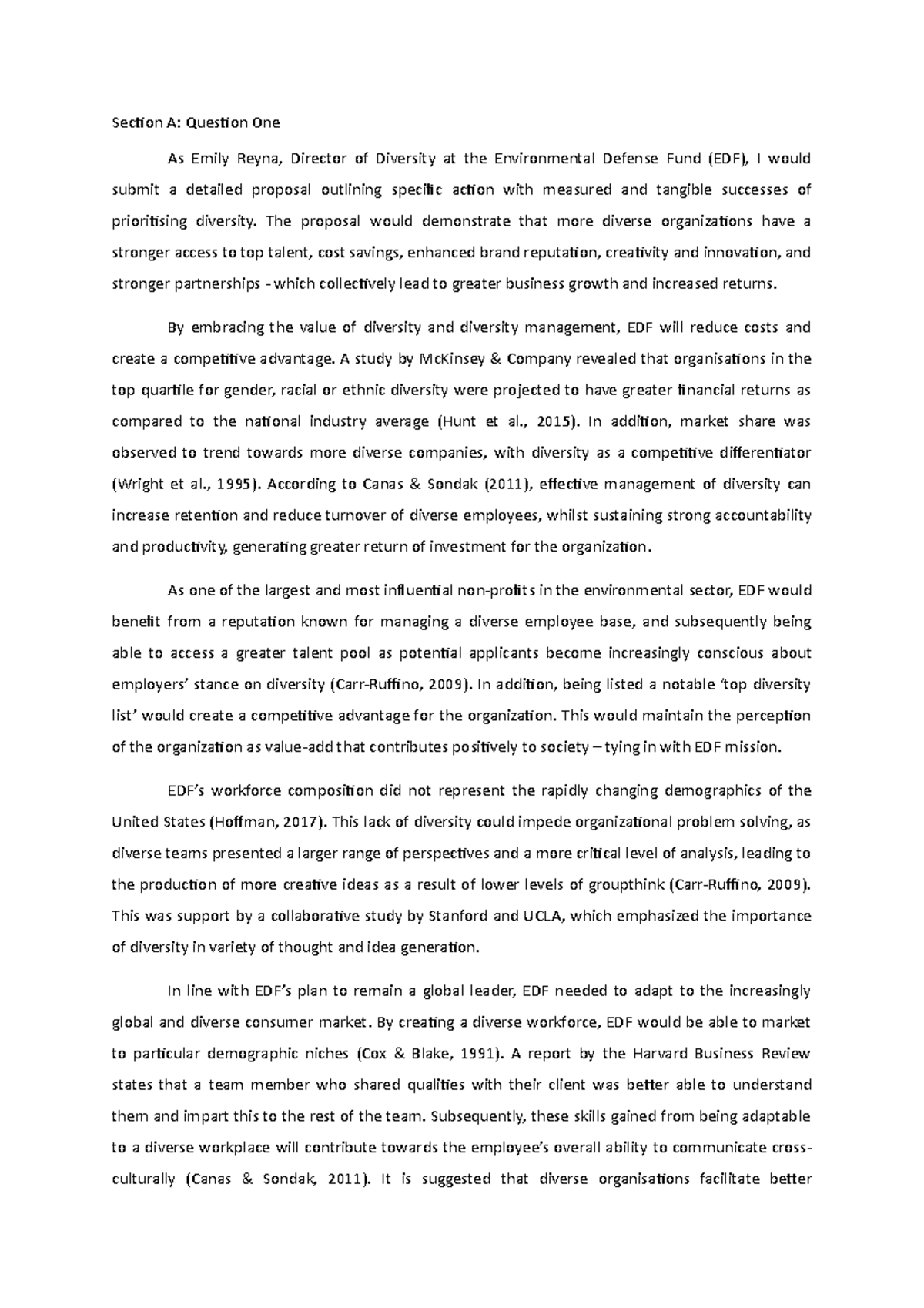 Final Exam Section B - Section A: Question One As Emily Reyna, Director ...