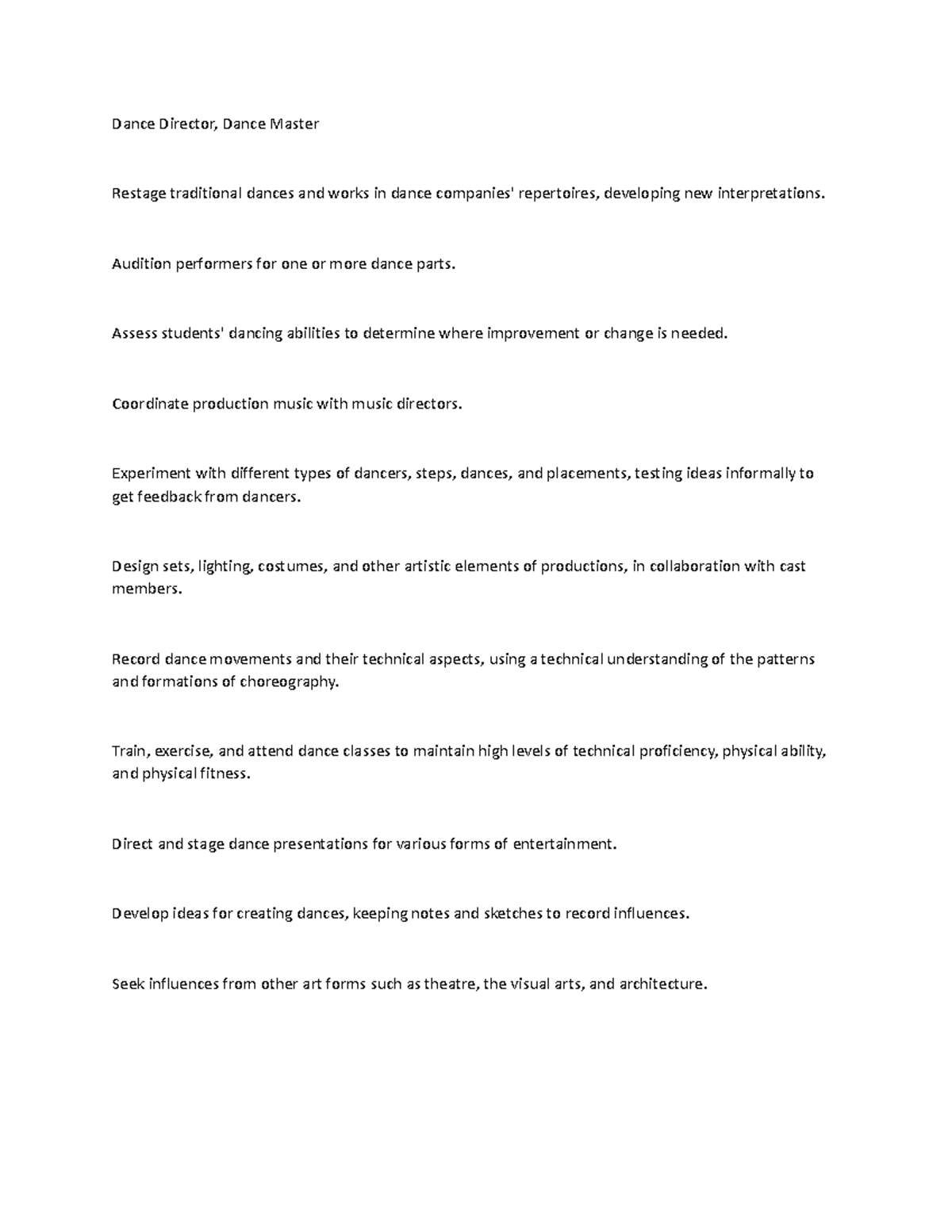 Dance Director, Dance Master - Dance Director, Dance Master Restage ...