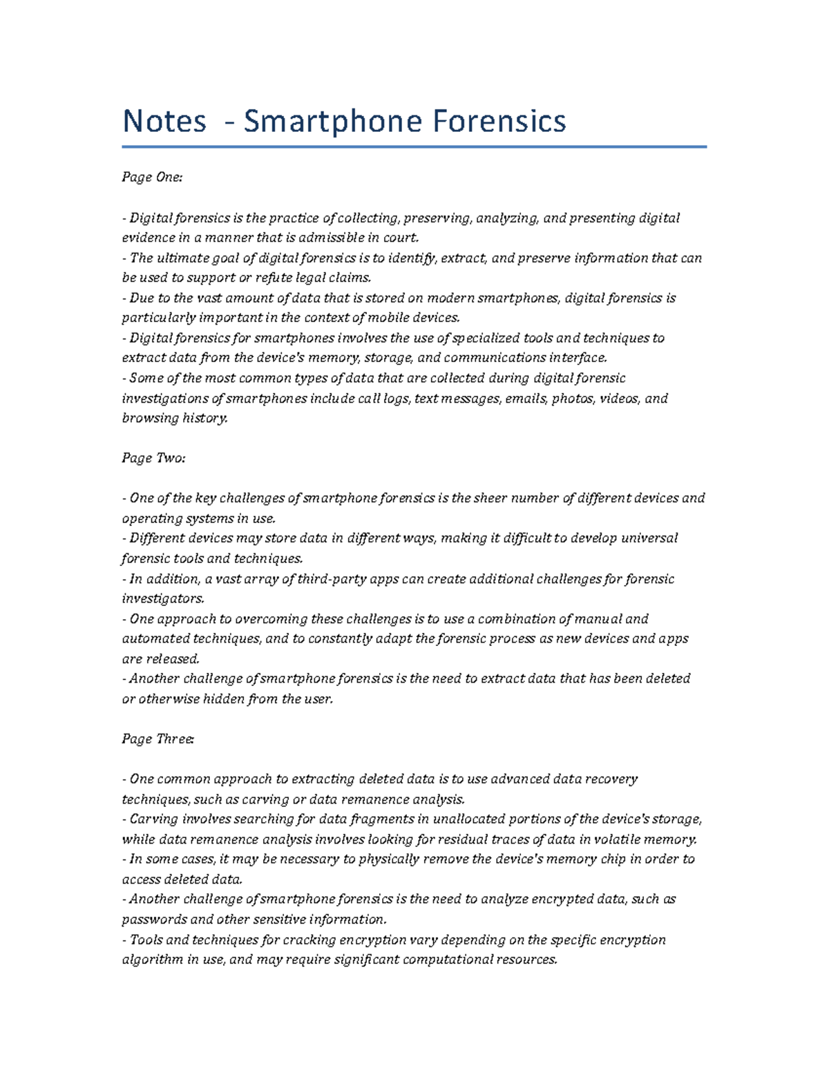 Lecture notes - Smartphone Forensics - Notes - Smartphone Forensics ...