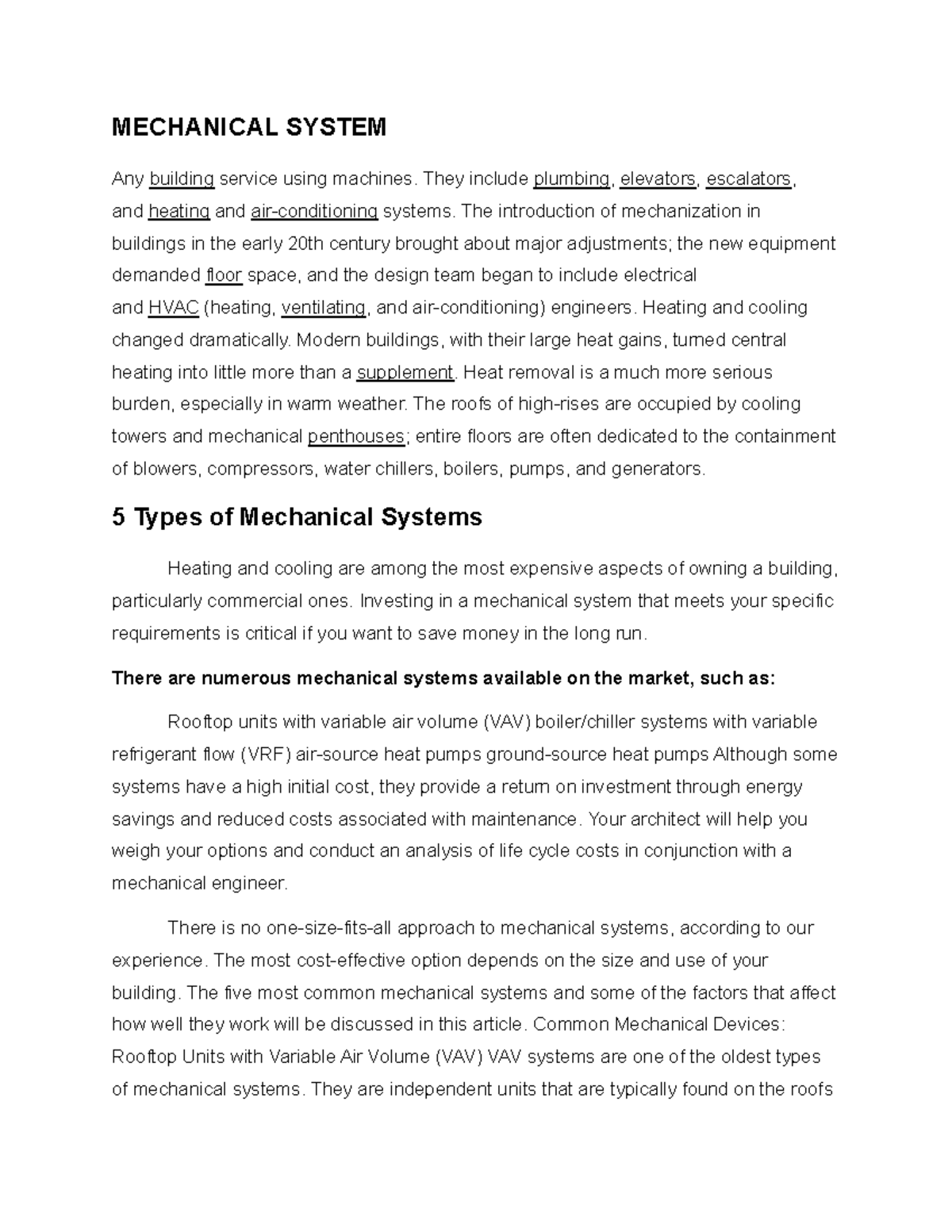 Mechanical System - Module - PHY121 - MECHANICAL SYSTEM Any building ...