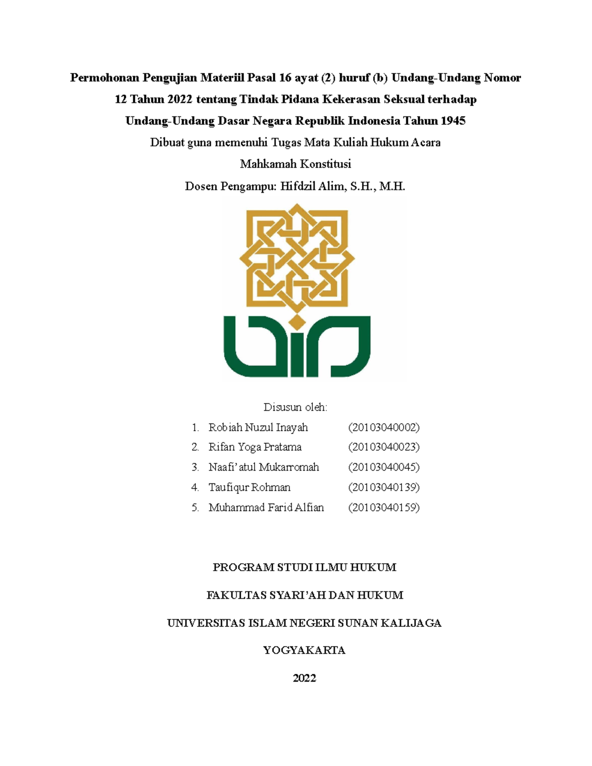 Permohonan Kelompok 6 - Permohonan Pengujian Materiil Pasal 16 ayat (2 ...