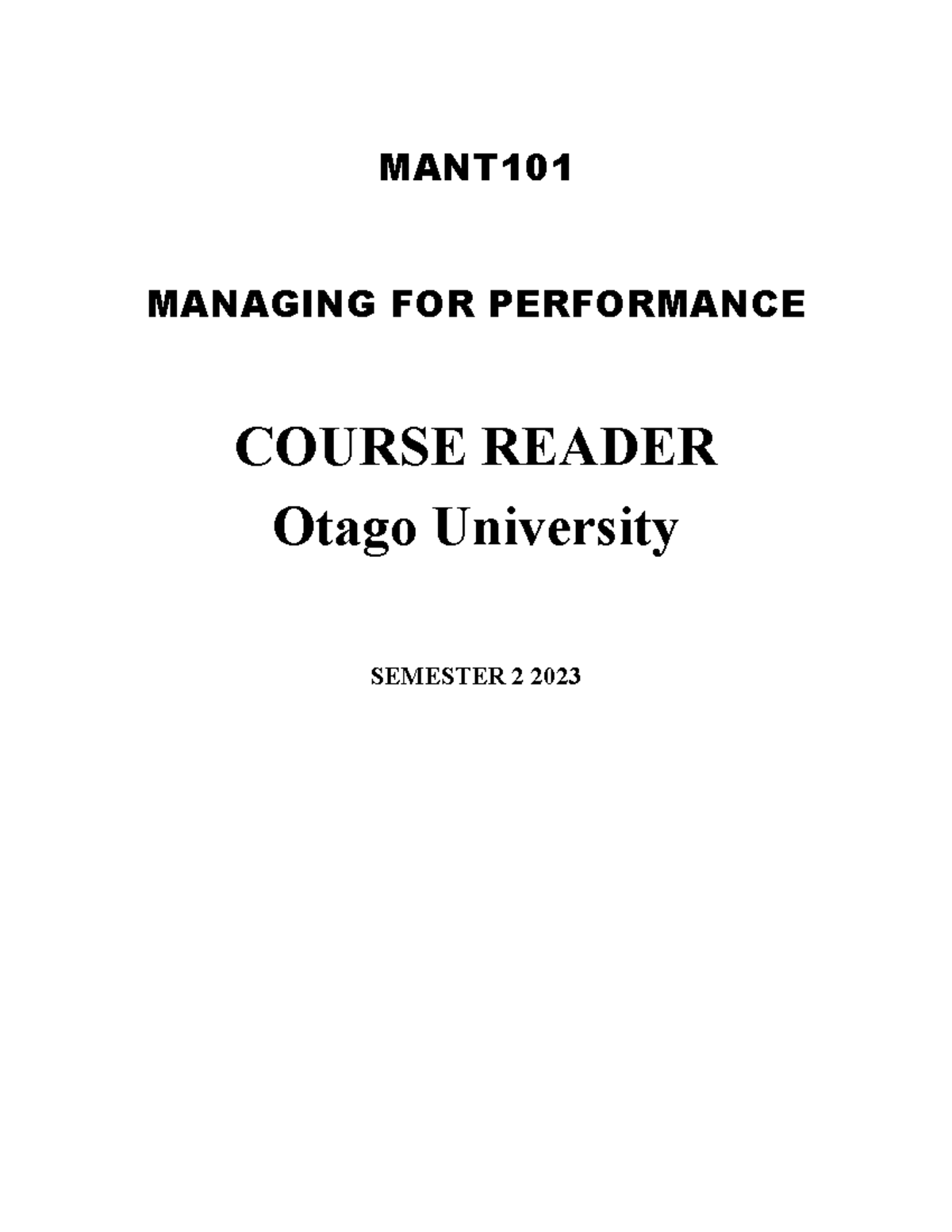 MANT101 Course Reader S2 2023 Part A v2 - MANT MANAGING FOR PERFORMANCE ...